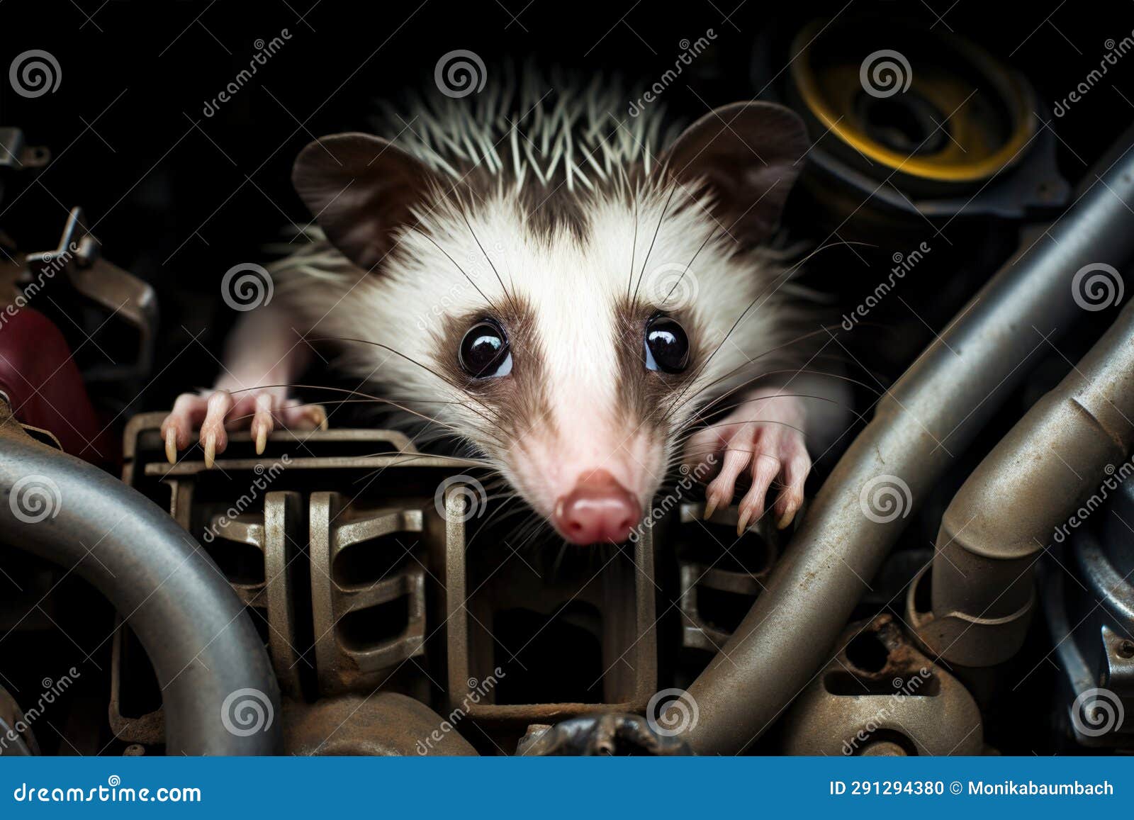 Wild Opossum Rodent Inside Car Engine Stock Illustration - Illustration ...