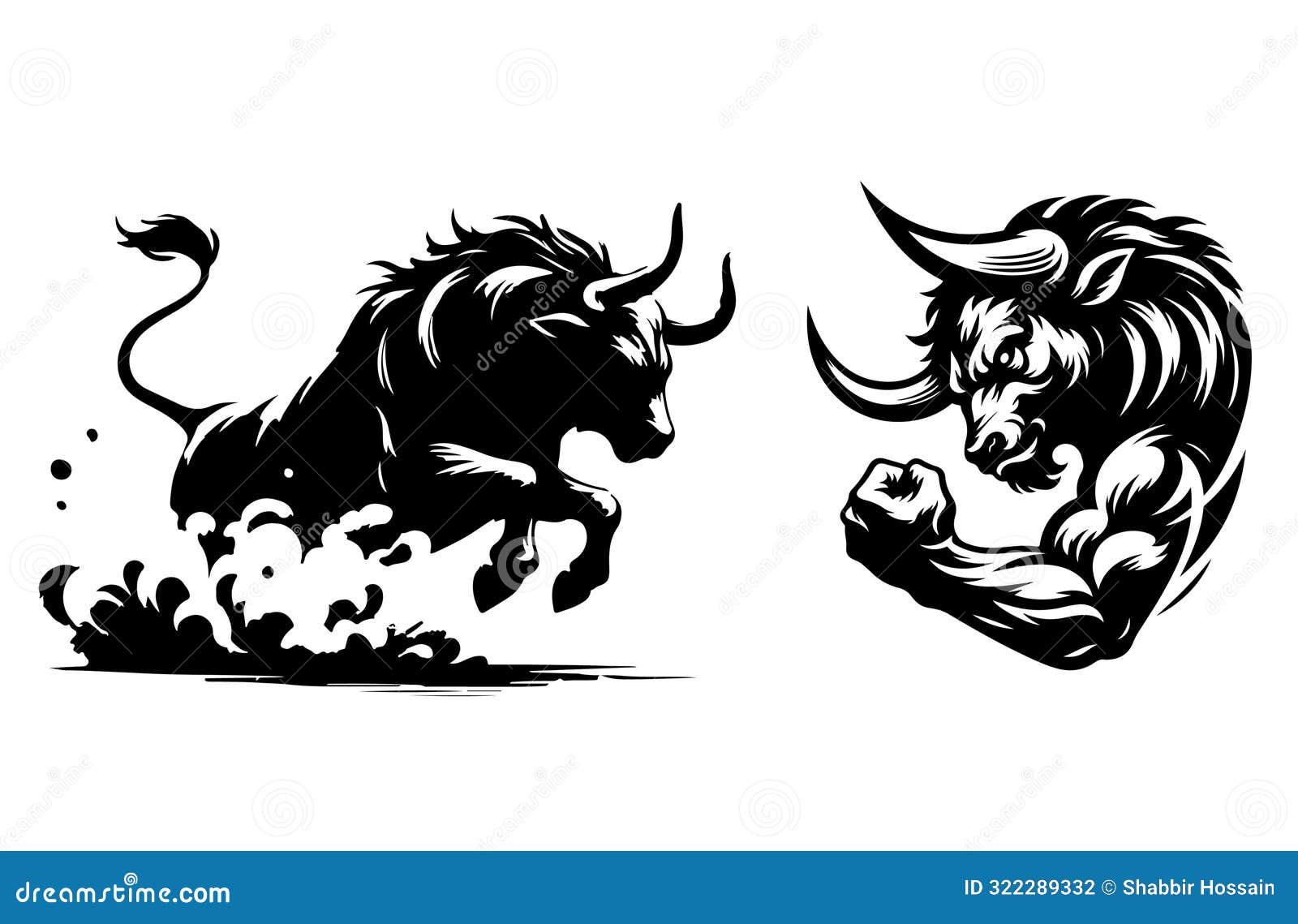 Wild Ox Attacking Mode Silhouette Vector Style with White Background ...