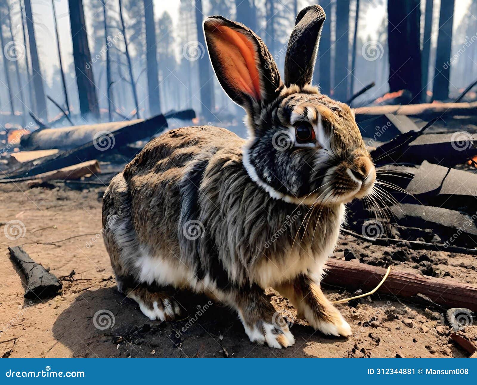 Wild rabbit in the forest stock illustration. Illustration of green ...