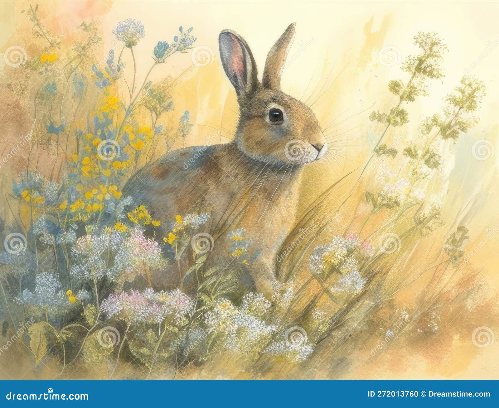 A Wild Rabbit Hops through a Field of Wildflowers. AI Generation Stock ...