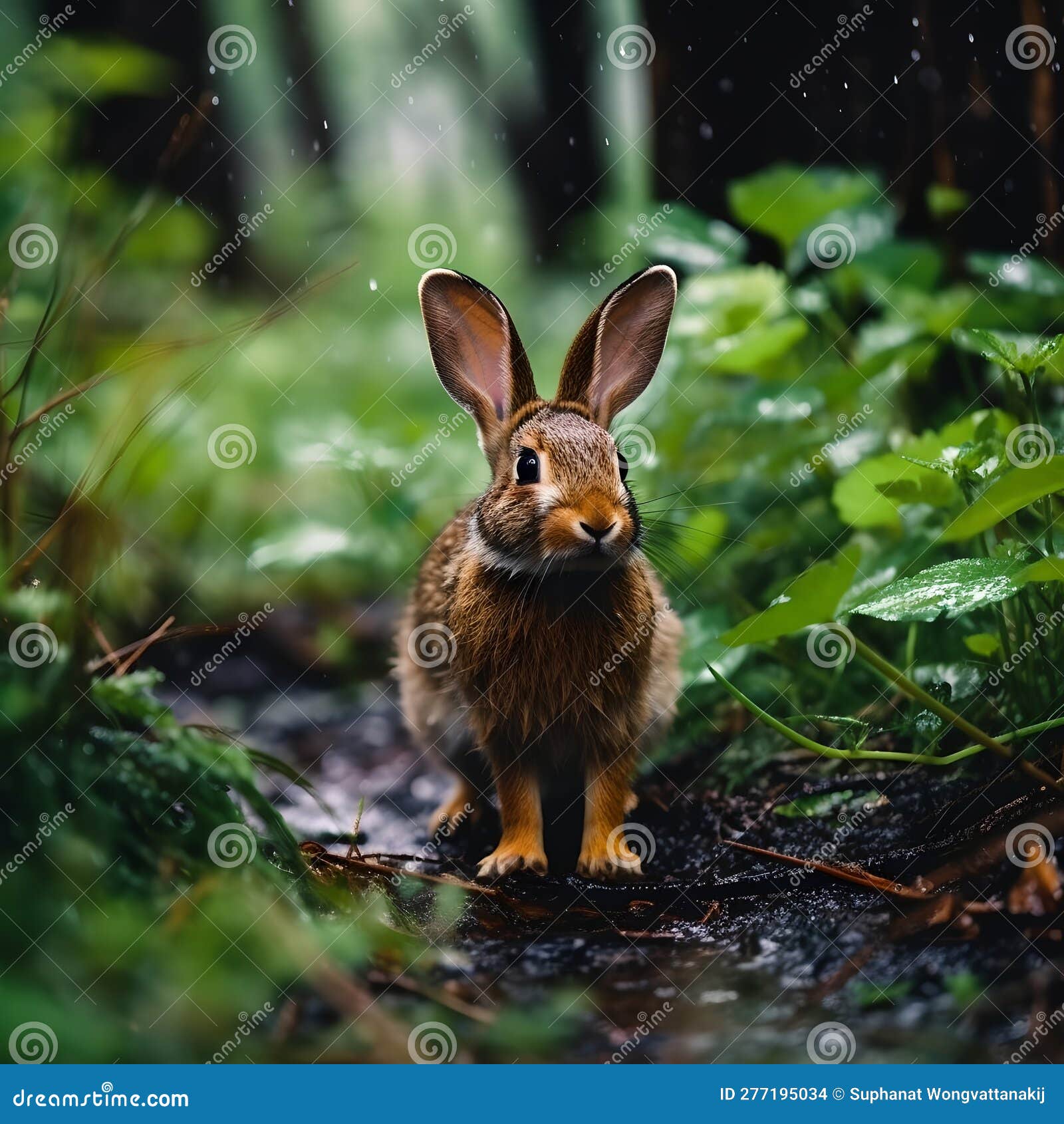Wild Rabbit in Rain Forest, Image Ai Generated Stock Illustration ...