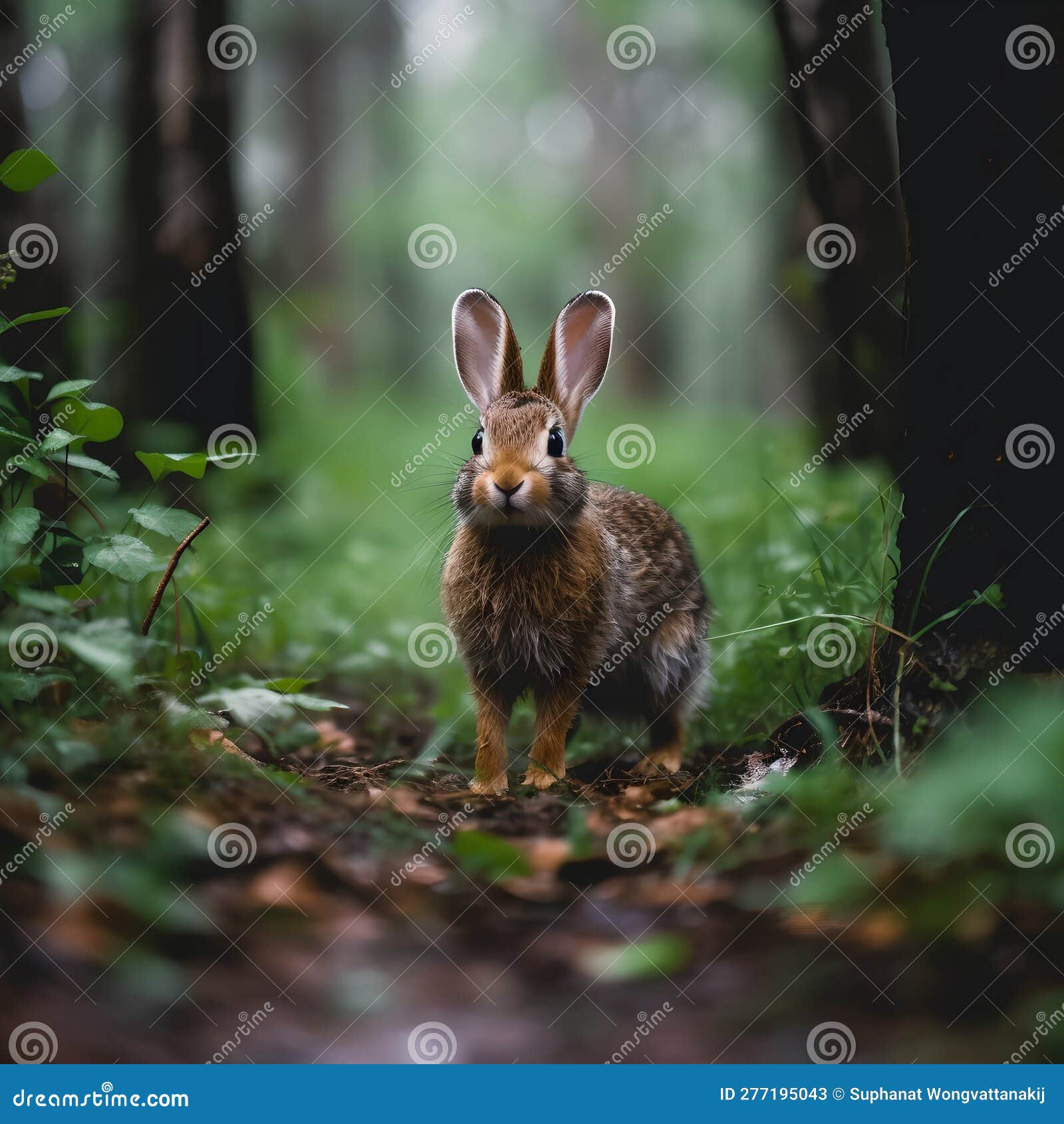 Wild Rabbit in Rain Forest, Image Ai Generated Stock Illustration ...