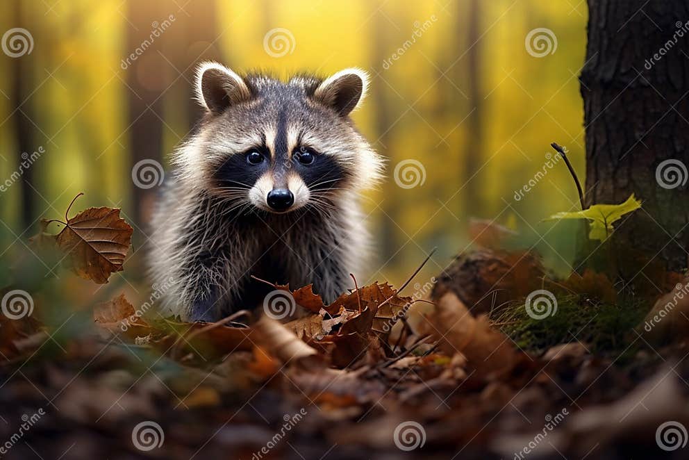 Wild racoon in forest stock illustration. Illustration of procyon ...