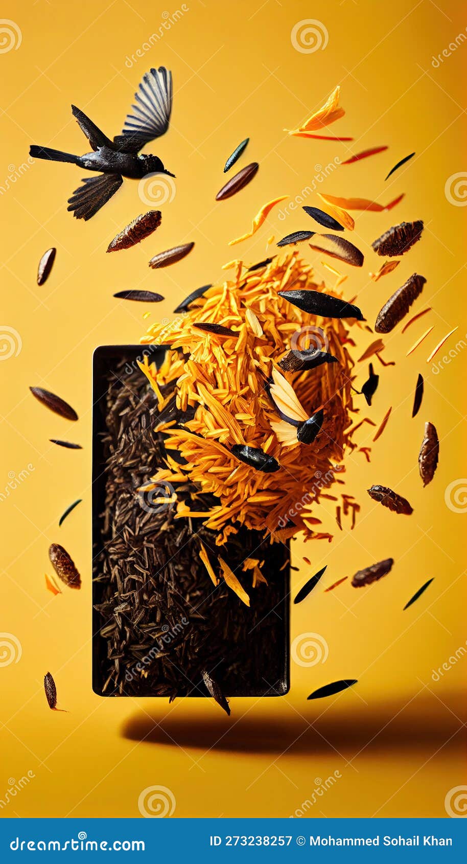 Wild Rice Seeds Creatively Falling-Dripping Flying or Splashing on ...