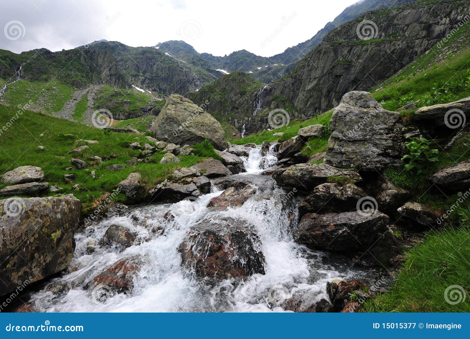 Wild River Coming Down a Green Mountain Slope Stock Image - Image of ...