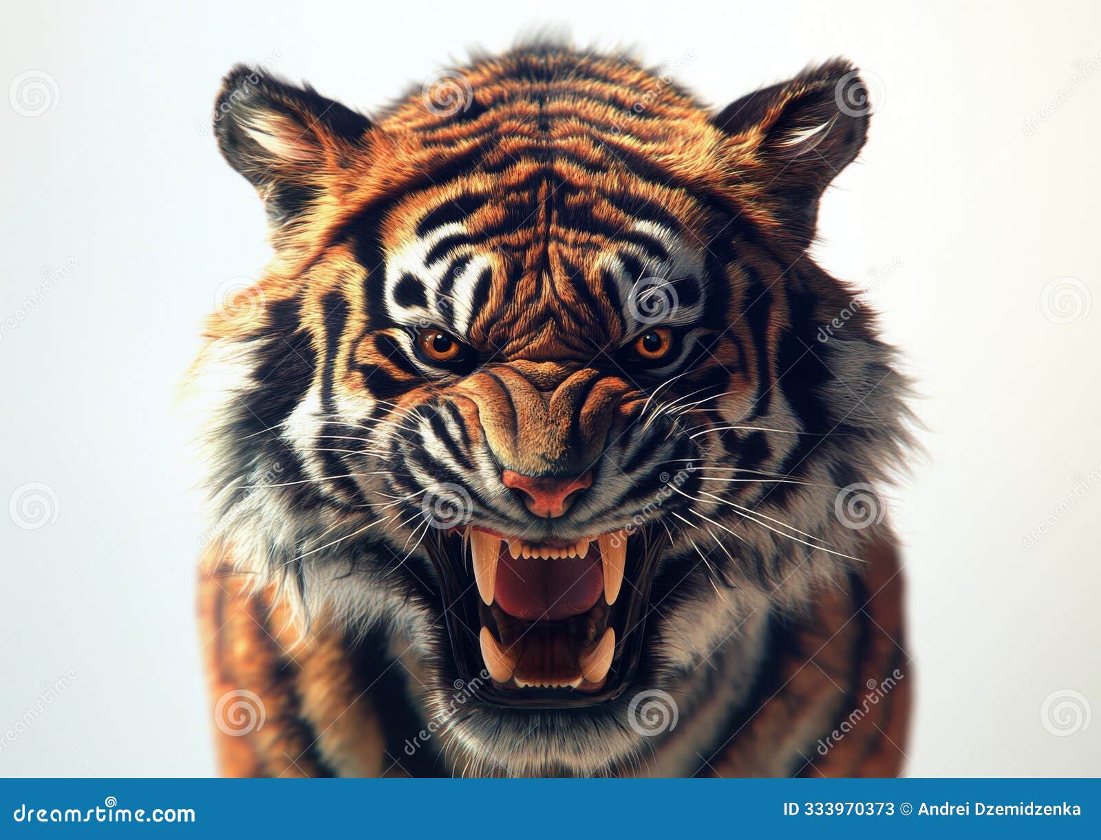 Wild Roaring Tiger Isolated on White Background Stock Image - Image of ...