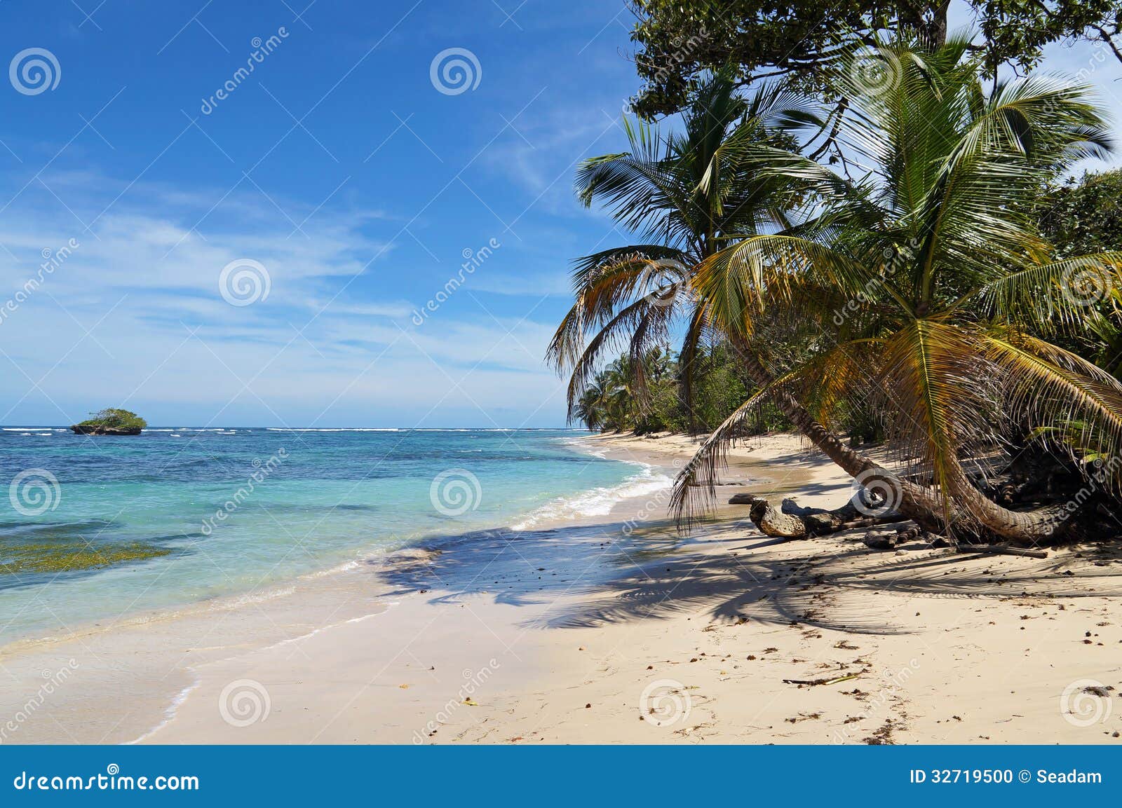 Wild Sandy Beach with an Islet Stock Photo - Image of landscape ...