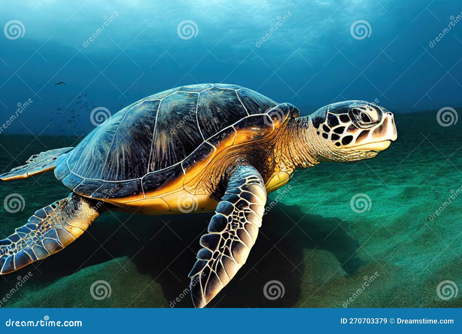 Wild Sea Turtle Sinking To Ocean Floor. Stock Illustration ...