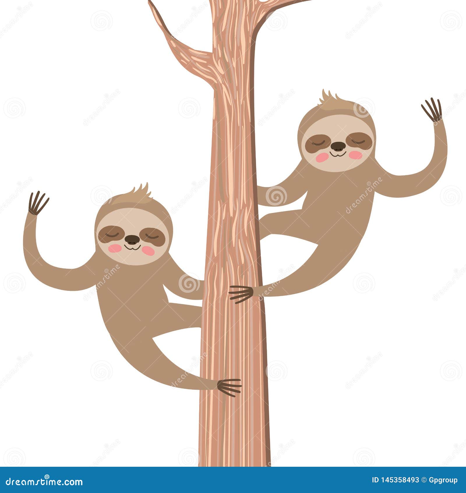 A Couple Of Sloths Hugging Green Card With Palm Leaves And Sloths