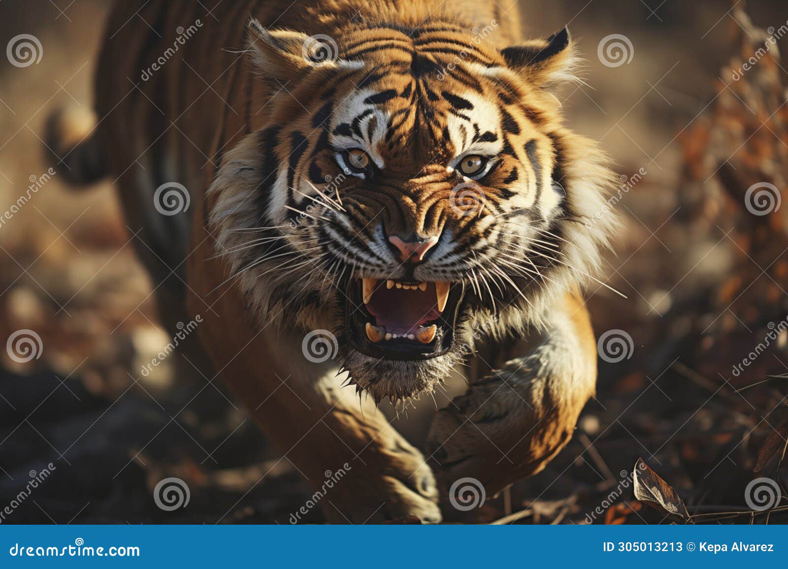 Wild Tiger Chasing Its Prey with an Angry Face Stock Illustration ...