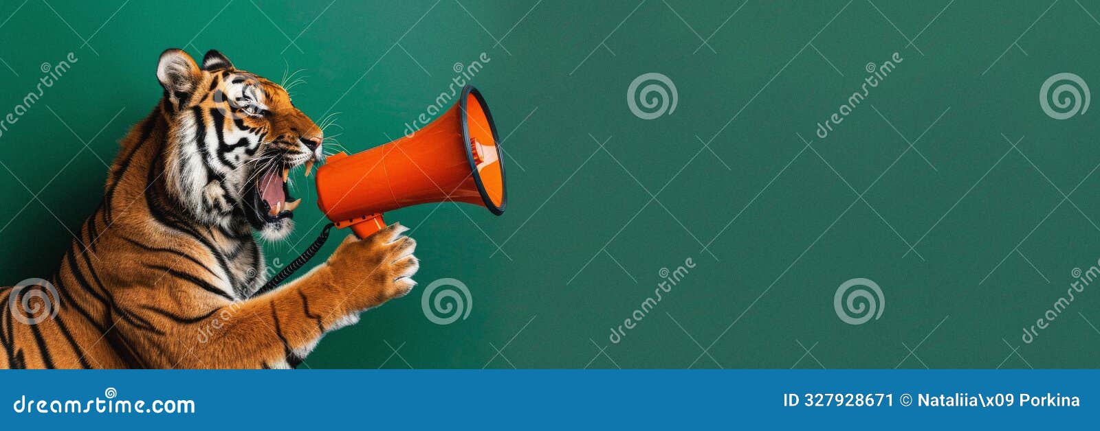 Wild Tiger Making an Announcement with Megaphone on Green Background ...