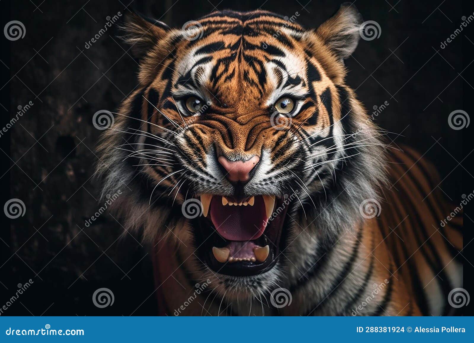 A Wild Aggressive Tiger Roaring Stock Illustration - Illustration of ...