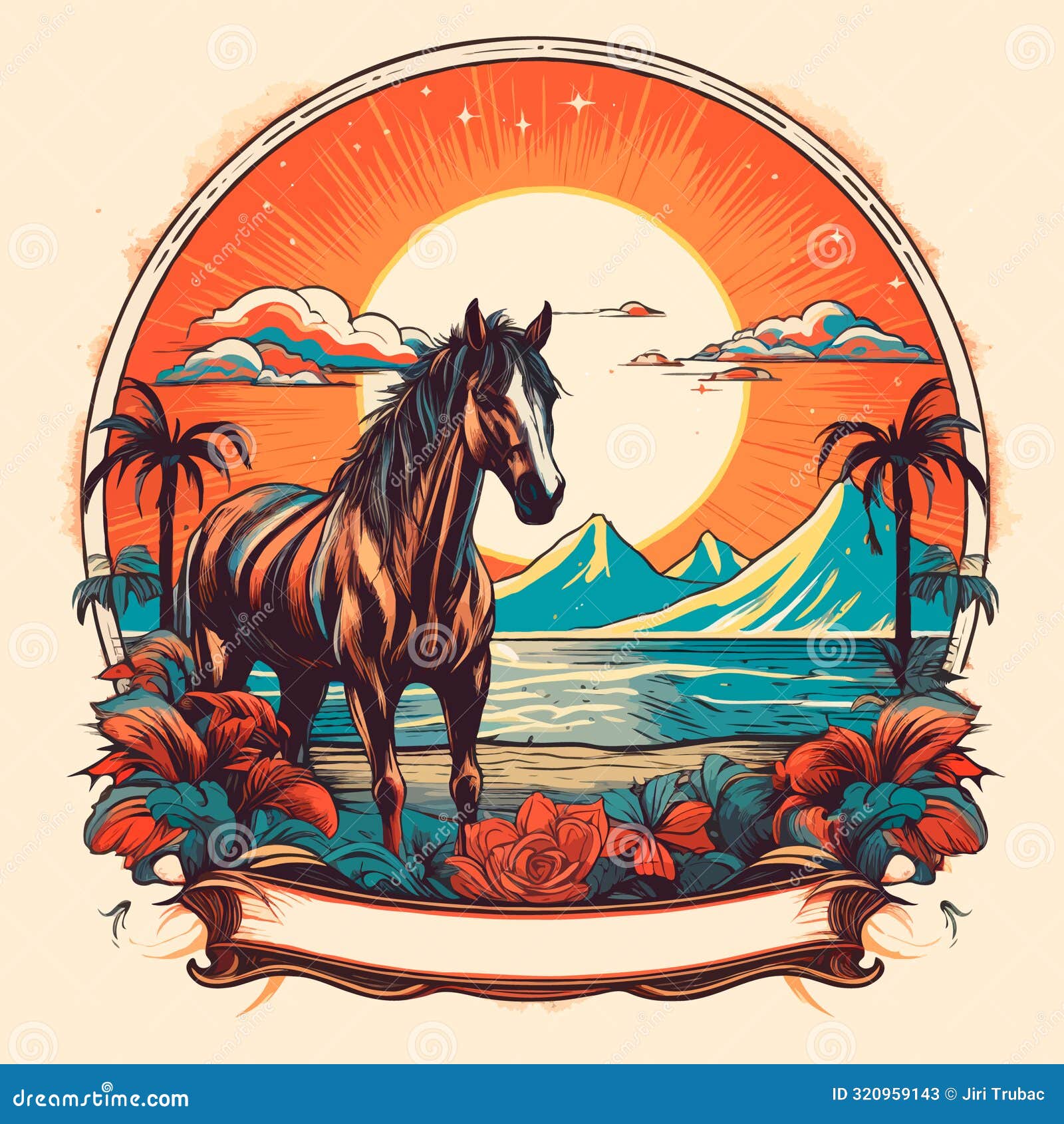 A Wild Untamed Horse in the Wild. Stylish Label or Sticker Stock Vector ...