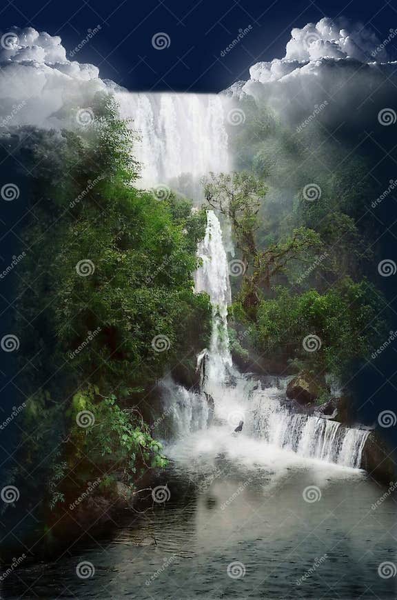 Wild waterfall stock image. Image of night, clouds, water - 5024219