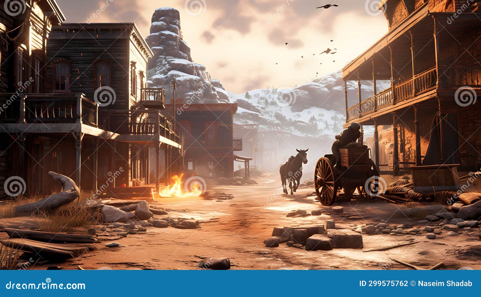 Wild west environment stock photo. Image of road, fire - 299575762