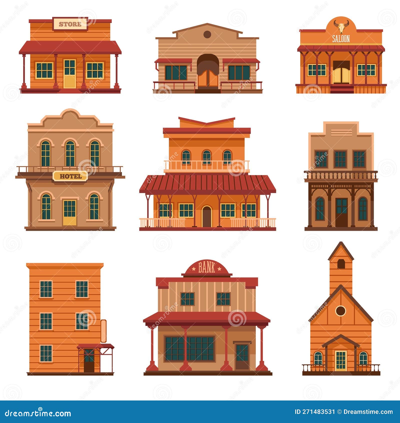 Wild West Architecture, Wooden Buildings Design Stock Vector ... Wild West Architecture, Wooden Buildings Design Stock Vector ...