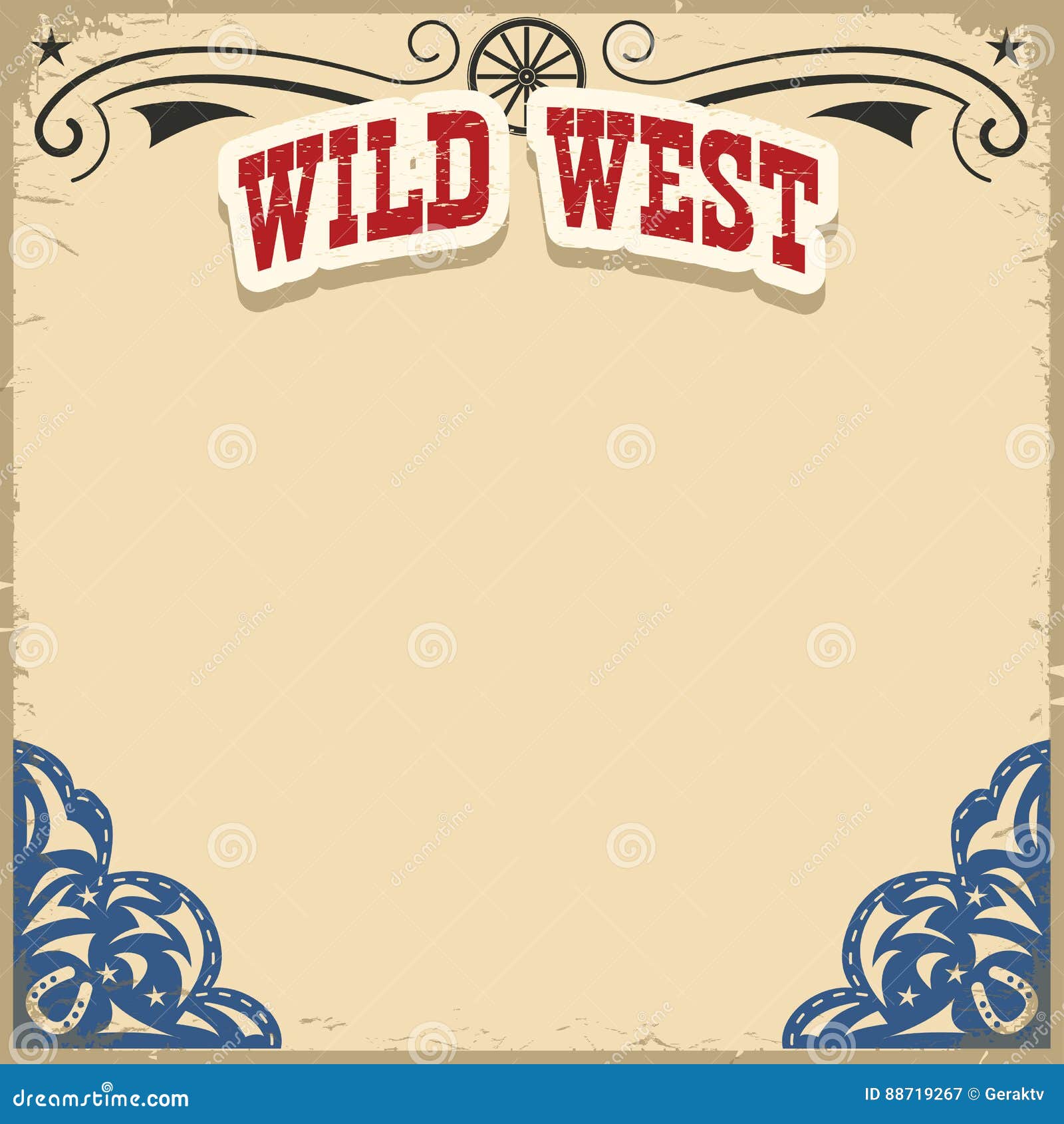 Wild West Background On Old Paper Texture. Cartoon Vector ...