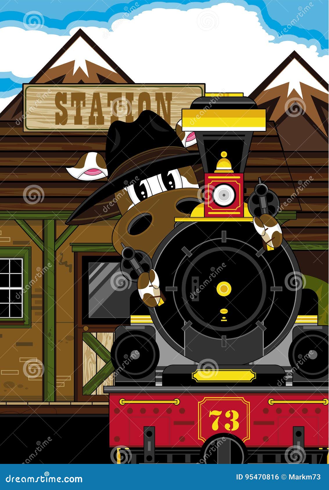 Wild West Cow Cowboy and Train Stock Vector - Illustration of ...