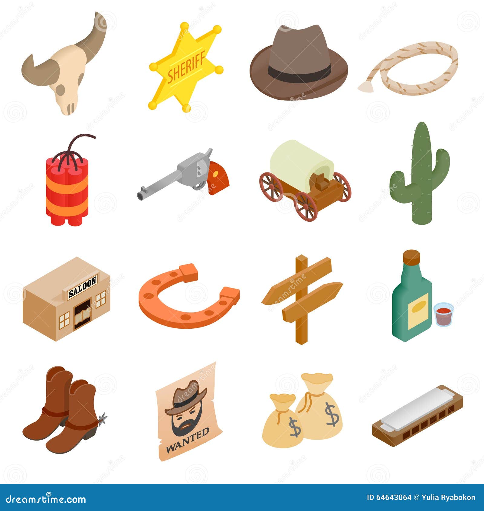 Wild West Cowboy Isometric 3d Icons Stock Illustrations – 3 Wild West ...