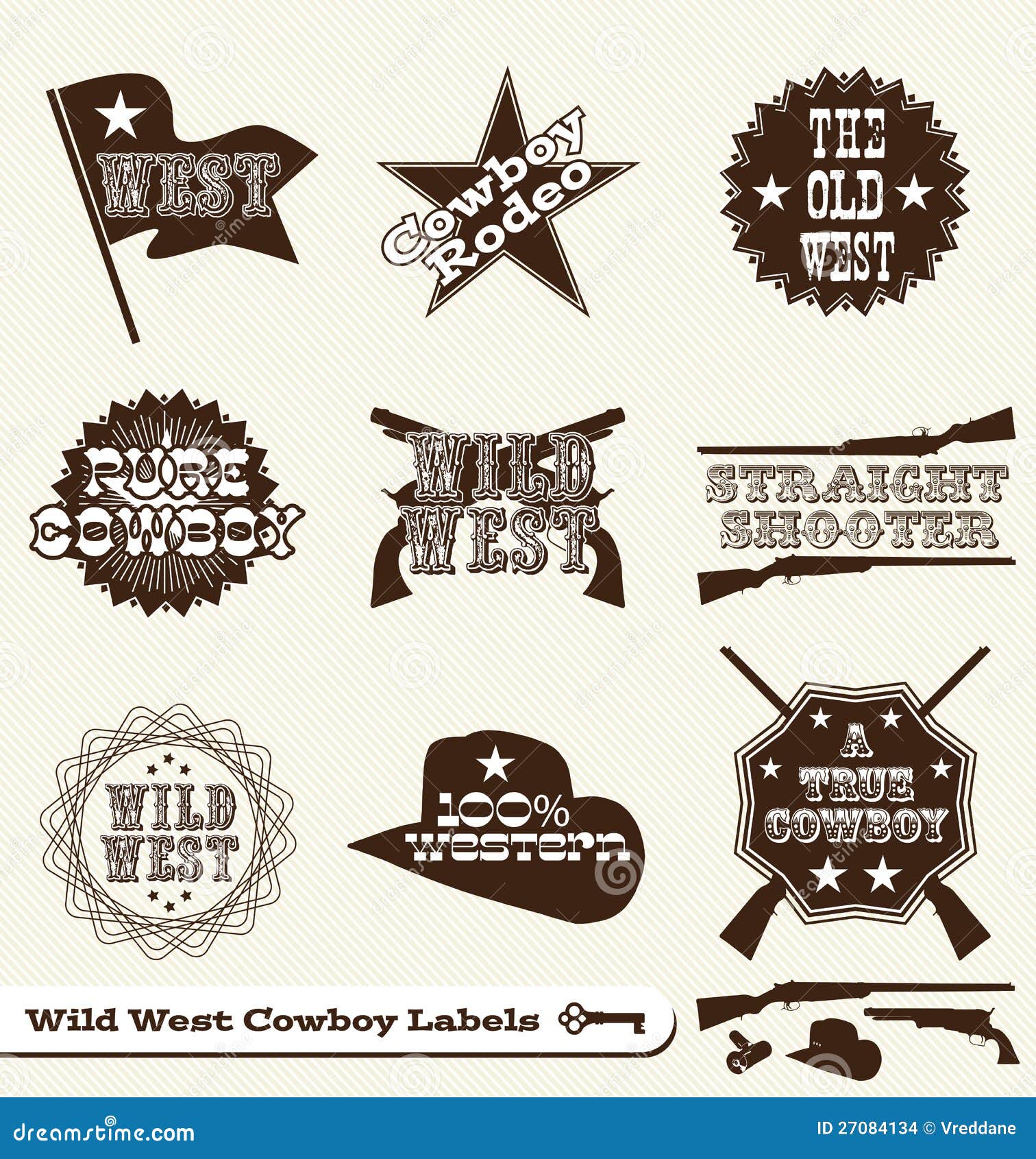 Cowboy Labels Isolated On White. Vector Western Cowboy Symbols ...