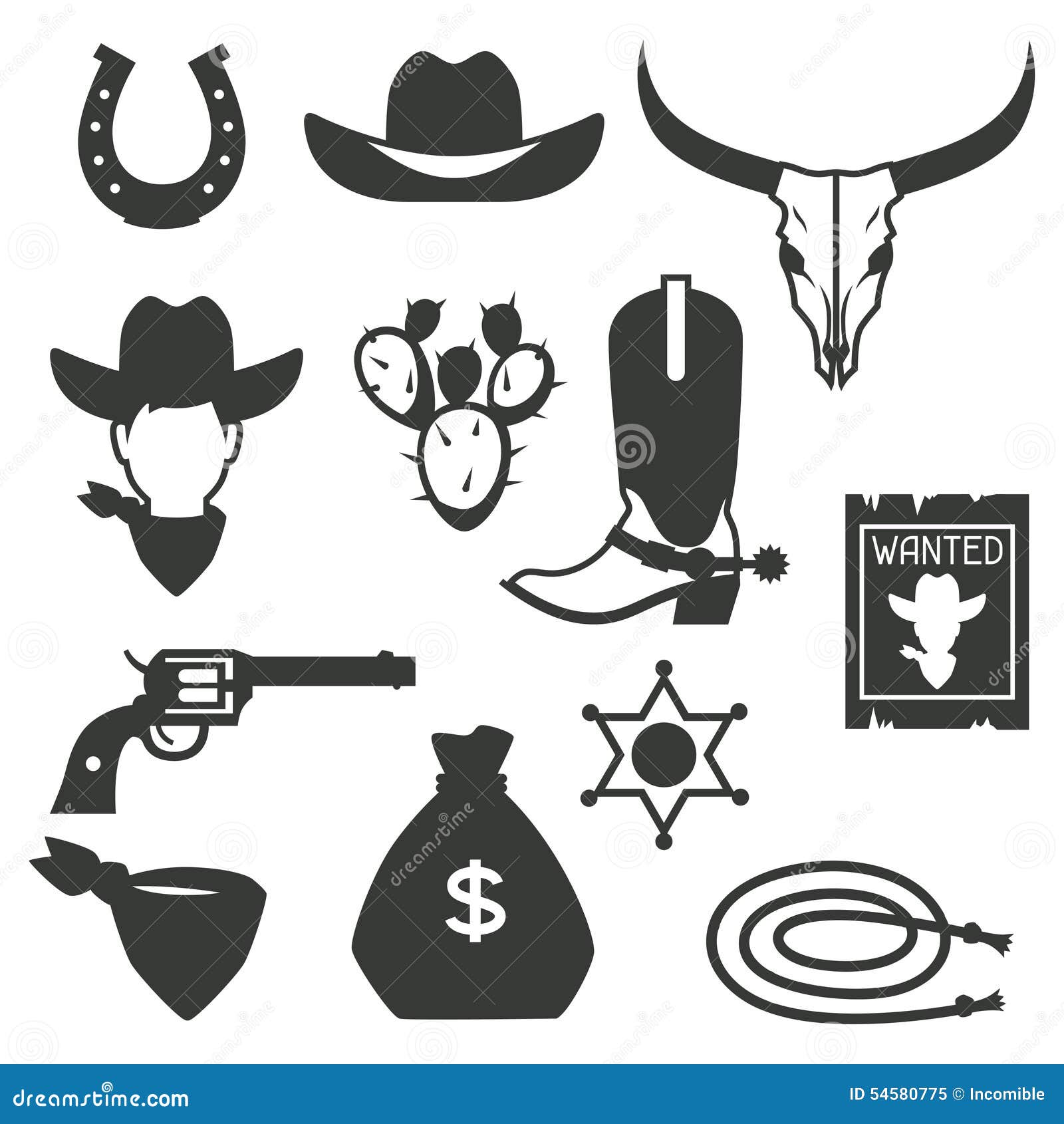 Wild West Cowboy Objects and Design Elements Stock Vector - Illustration of lasso, ranch: 54580775