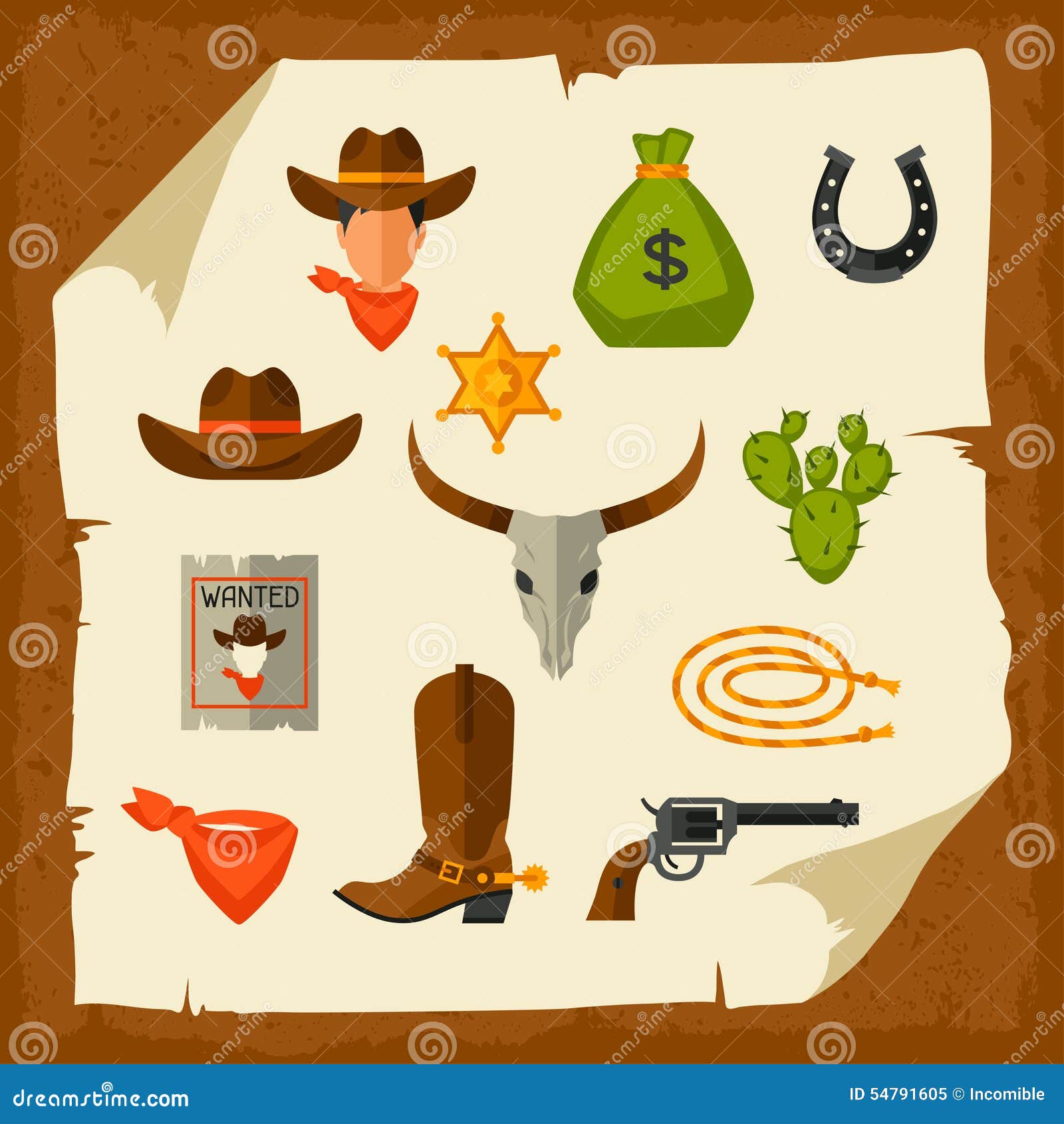 Wild West Cowboy Objects and Design Elements Stock Vector ...