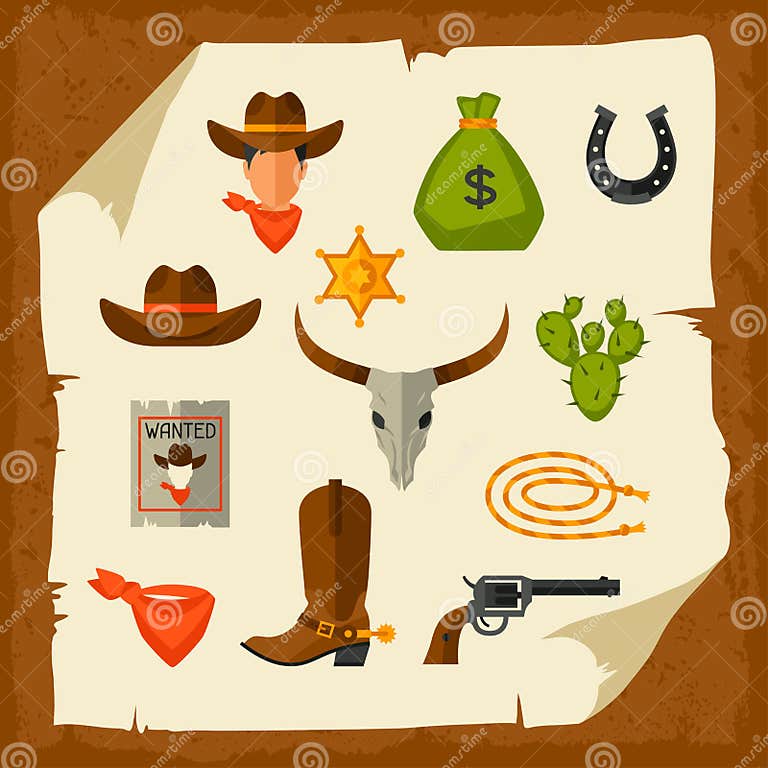 Wild West Cowboy Objects and Design Elements Stock Vector ...