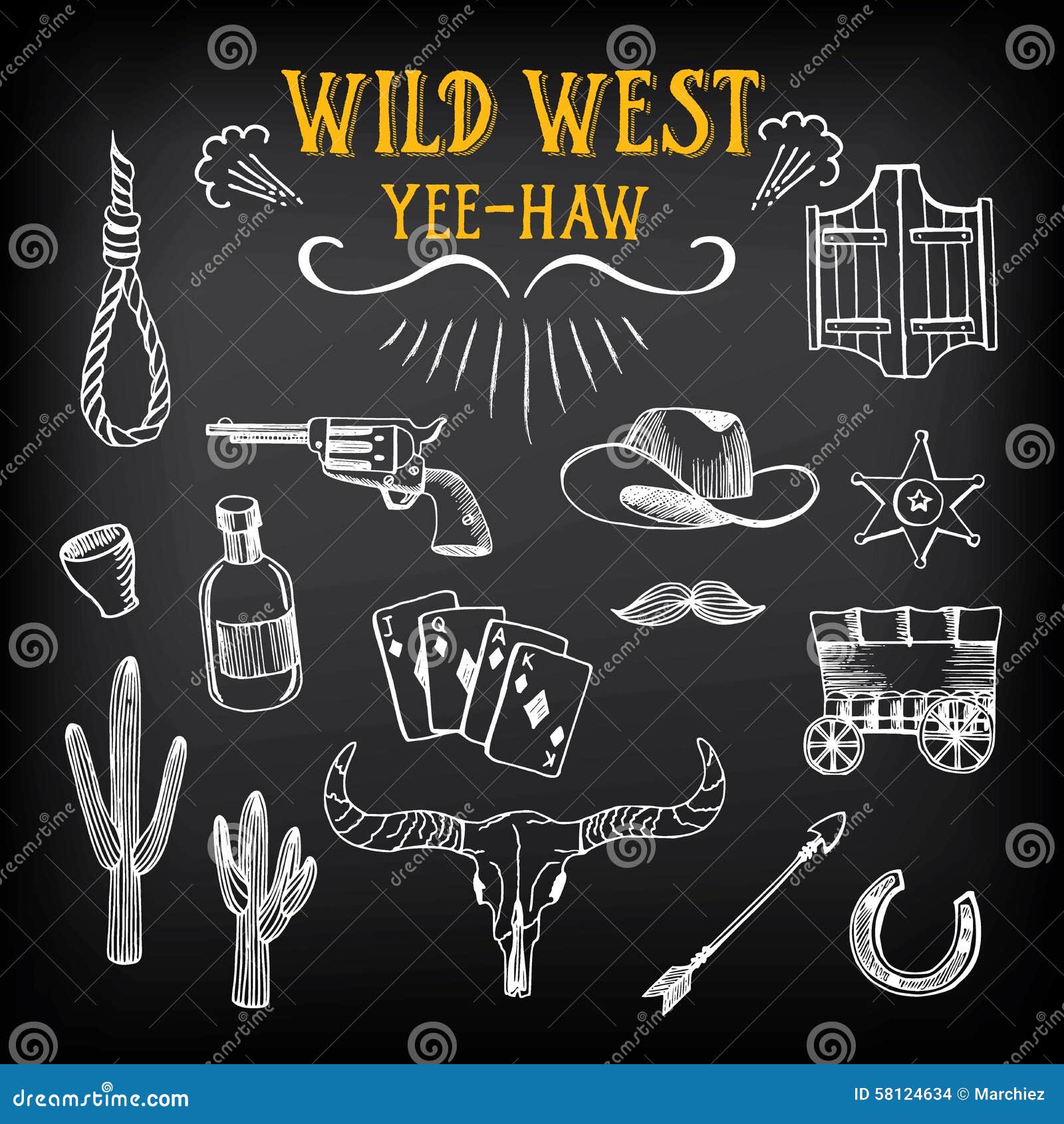Wild West Design Sketch. Icons Drawing Vintage Elements Stock Vector ...