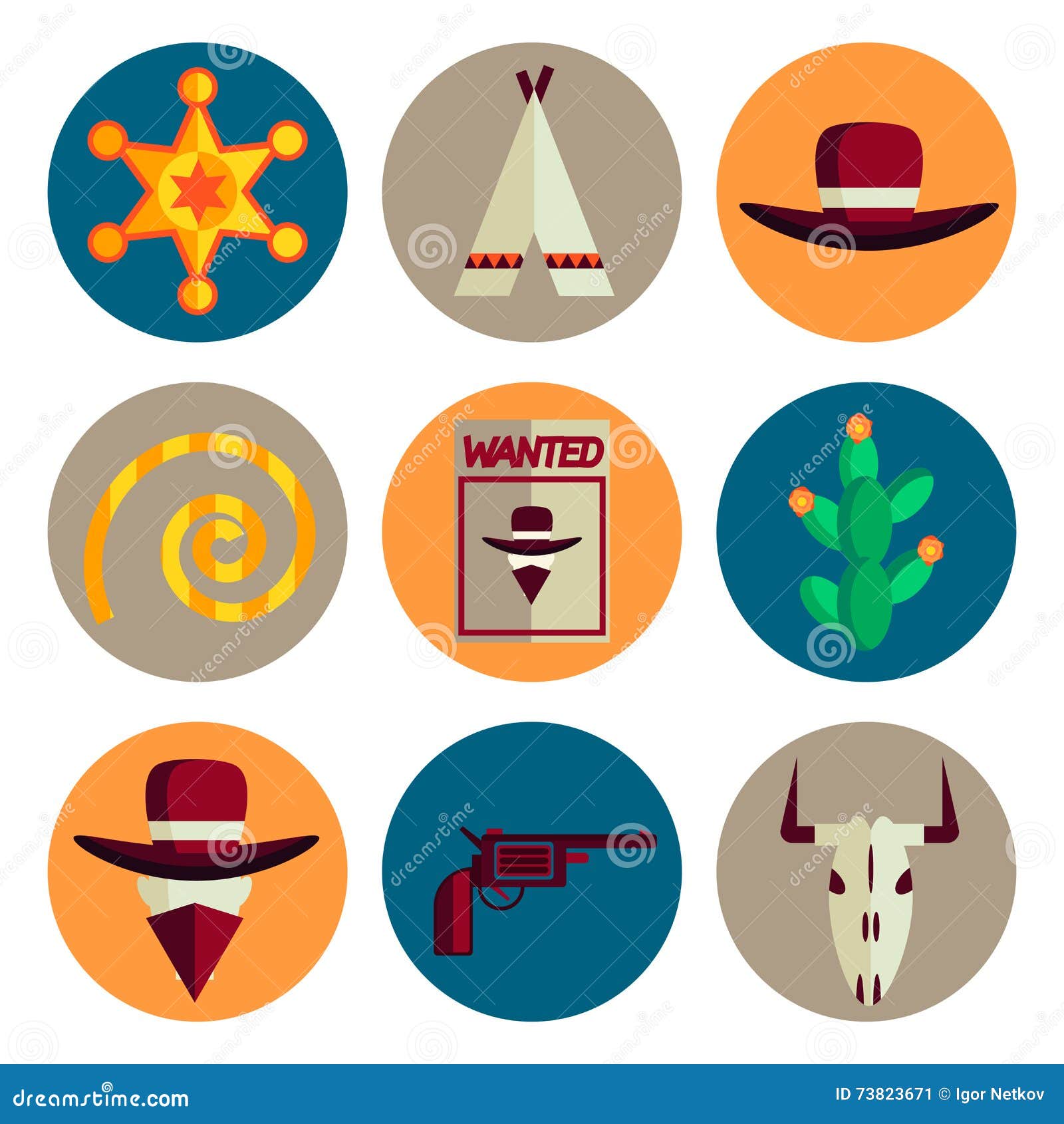 Wild west flat icons set stock vector. Illustration of internet - 73823671