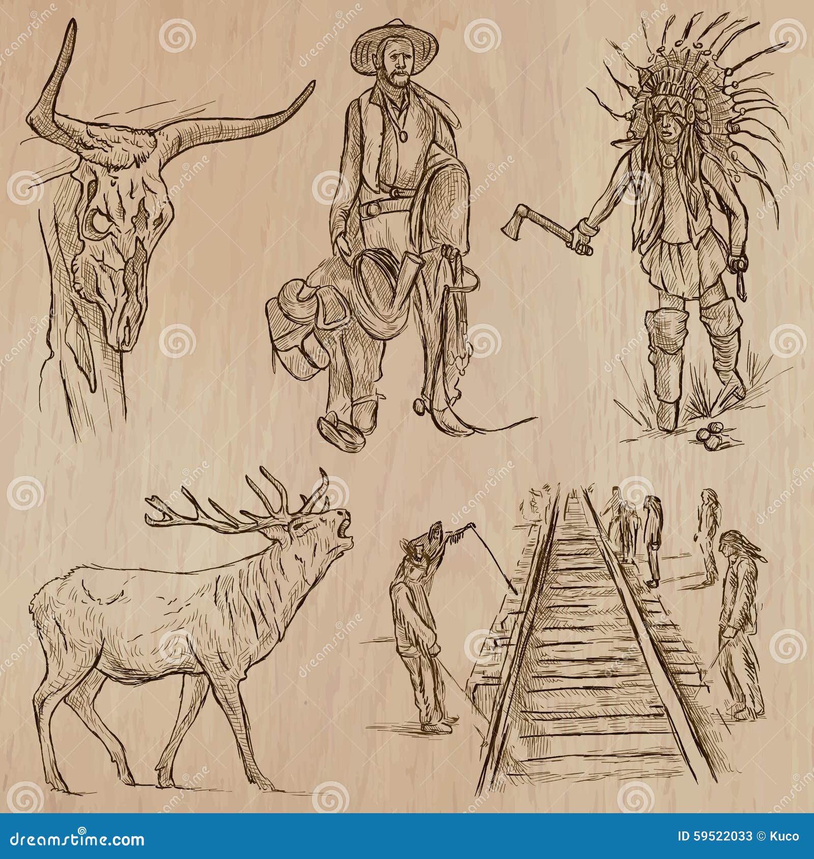 Wild West - Hand Drawn Vector Pack Stock Vector - Illustration of ...