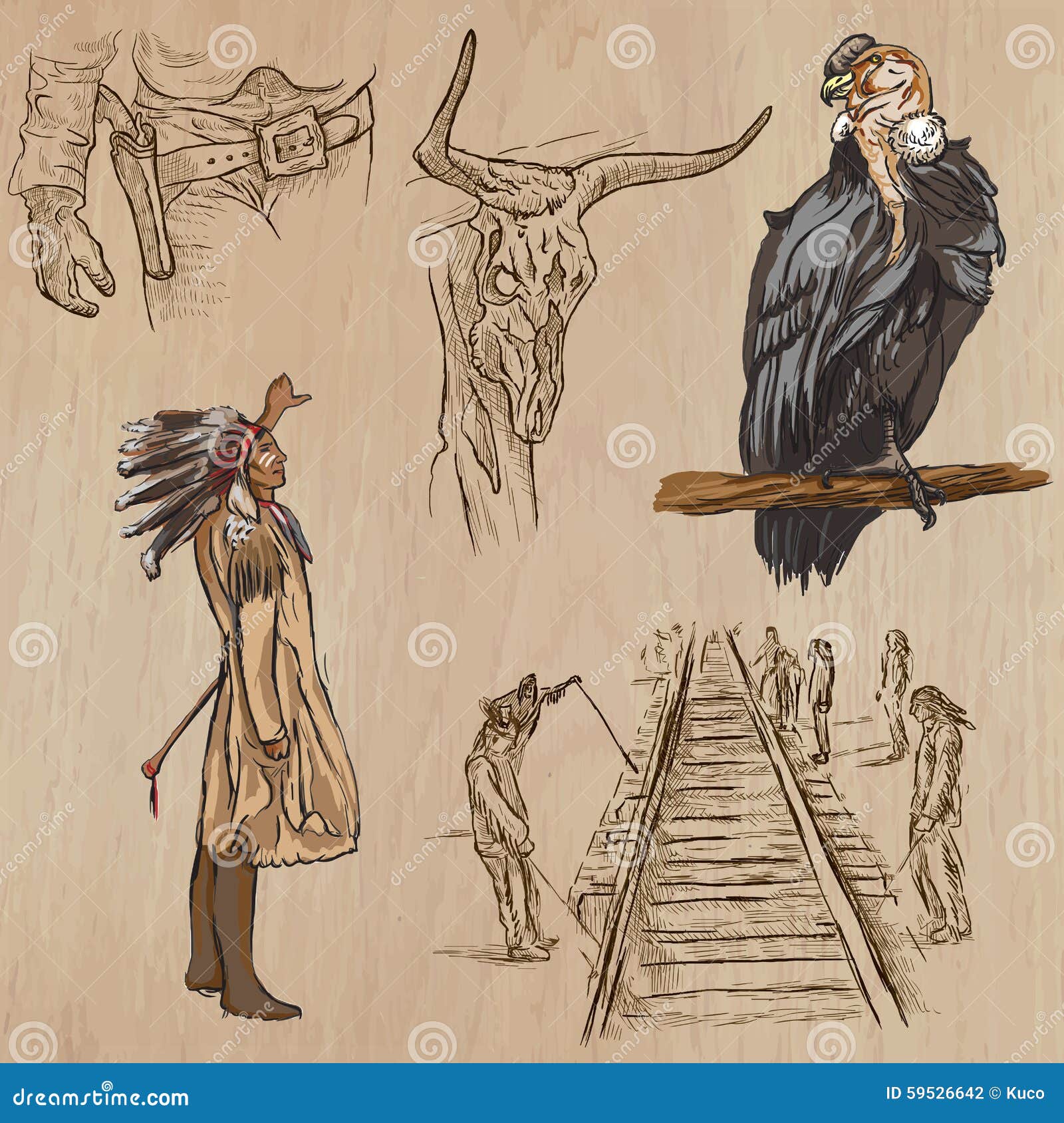 Wild West - Hand Drawn Vector Pack Stock Vector - Illustration of group ...