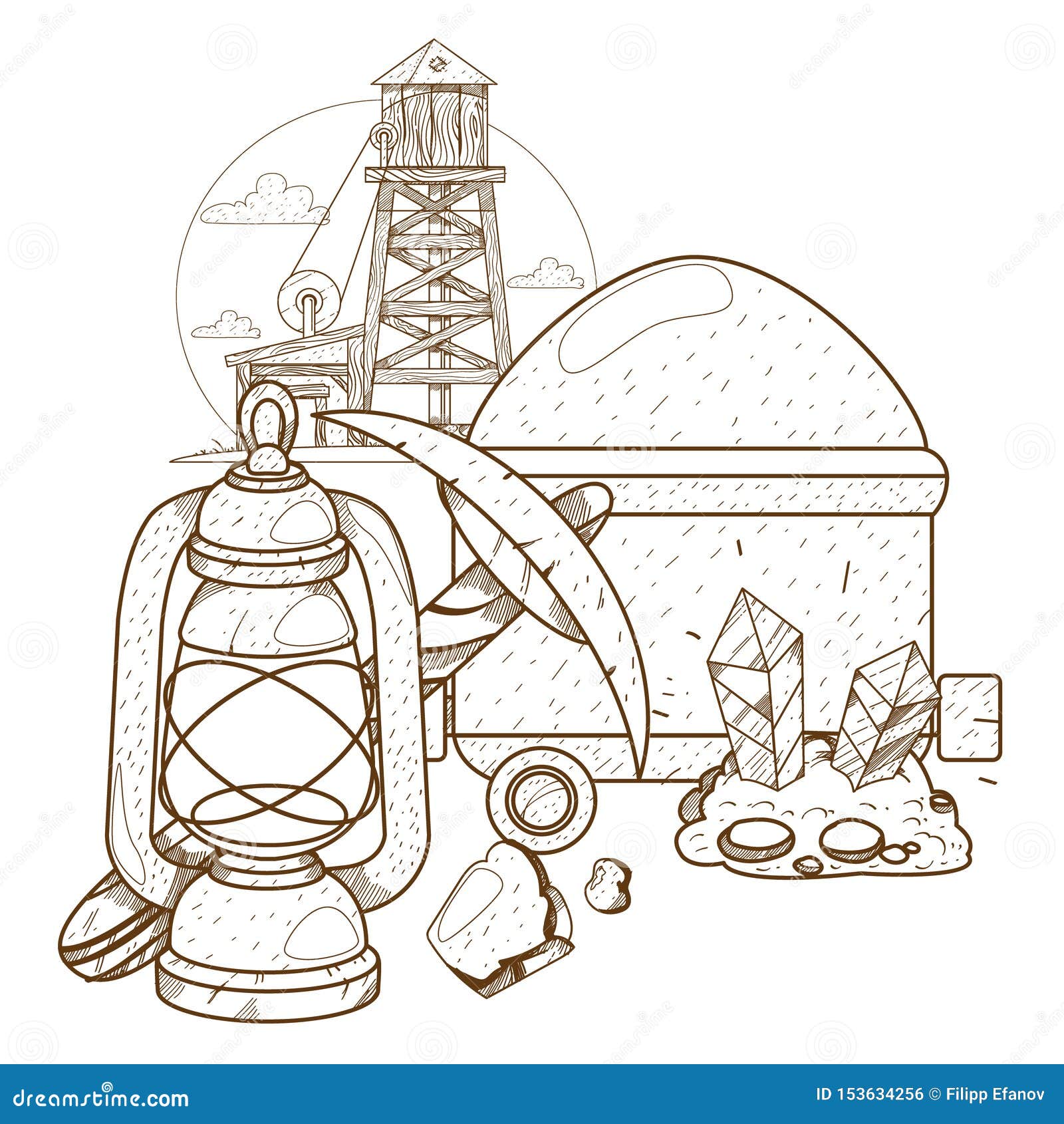 Wild West Illustrations for Coloring Mining. Old Mine Stock ...