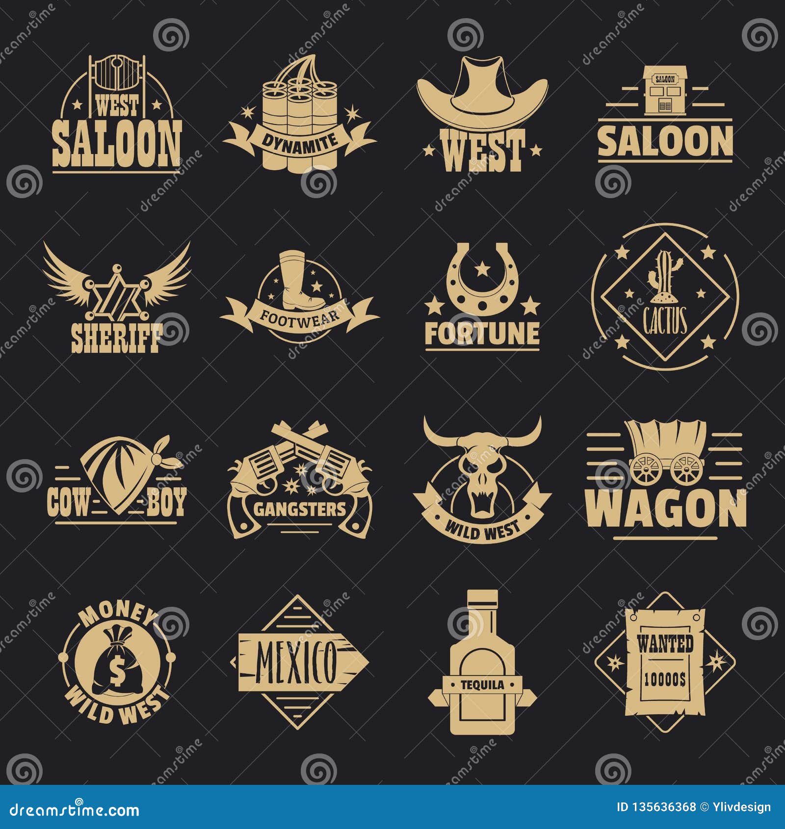 Wild West Logo Icons Set, Simple Style Stock Vector - Illustration of ...