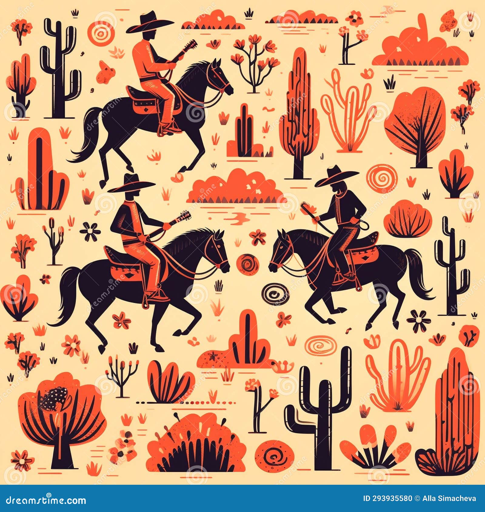 Wild West Pattern. Generative Ai Illustration Stock Photo - Image of ...