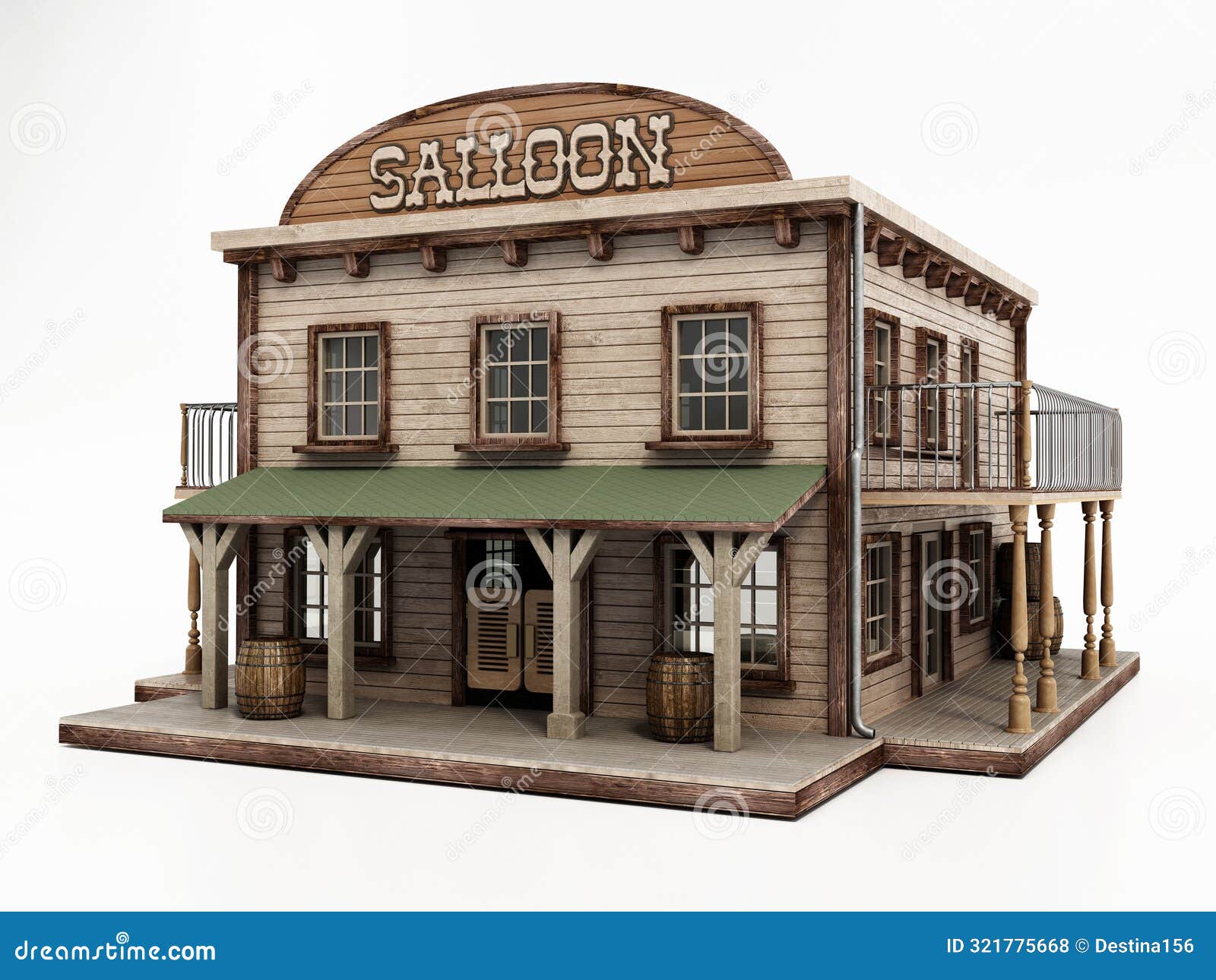 Wild West Saloon Building Isolated on White Background. 3D Illustration ...