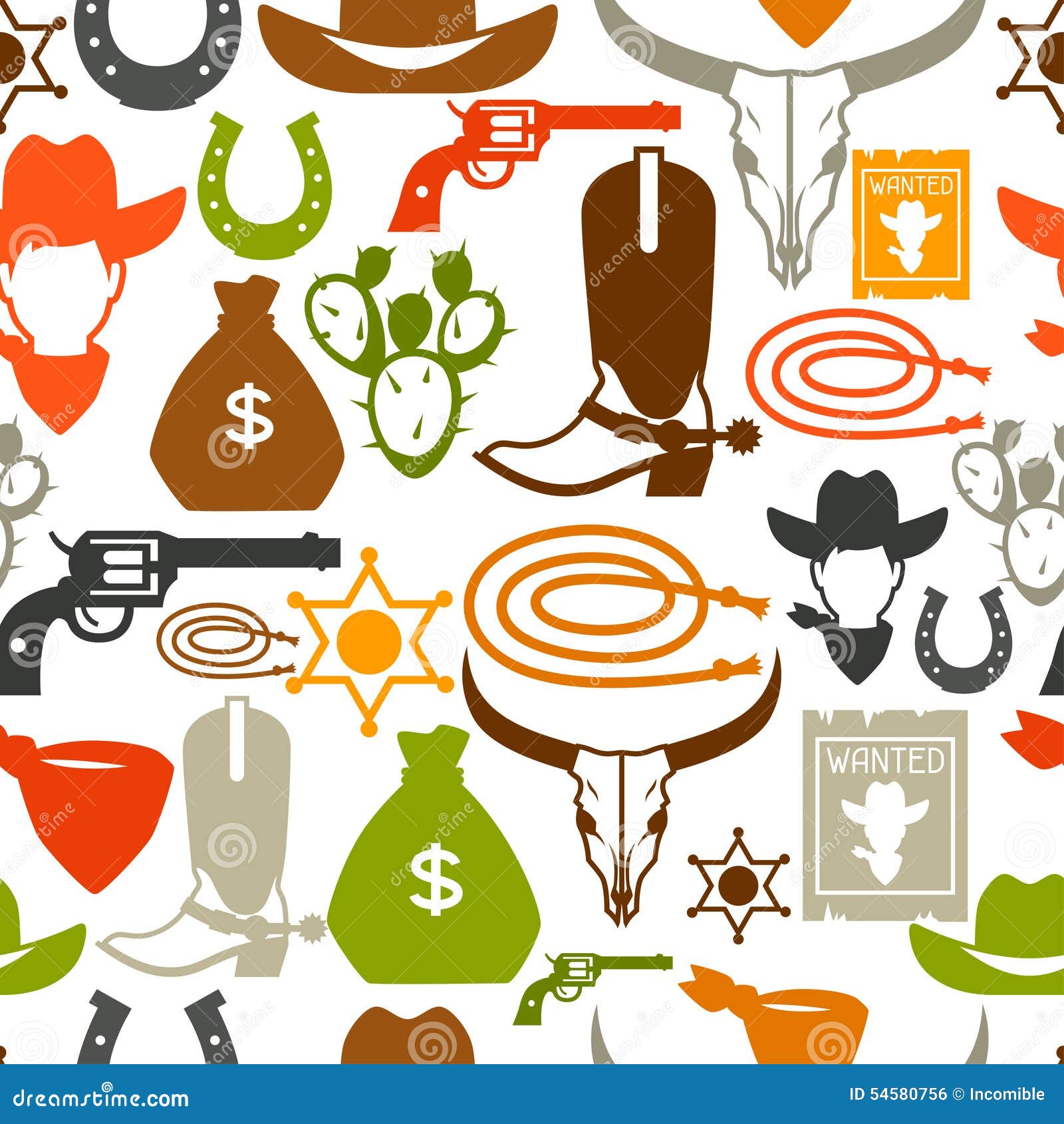 Wild West Seamless Pattern with Cowboy Objects and Stock Vector ...