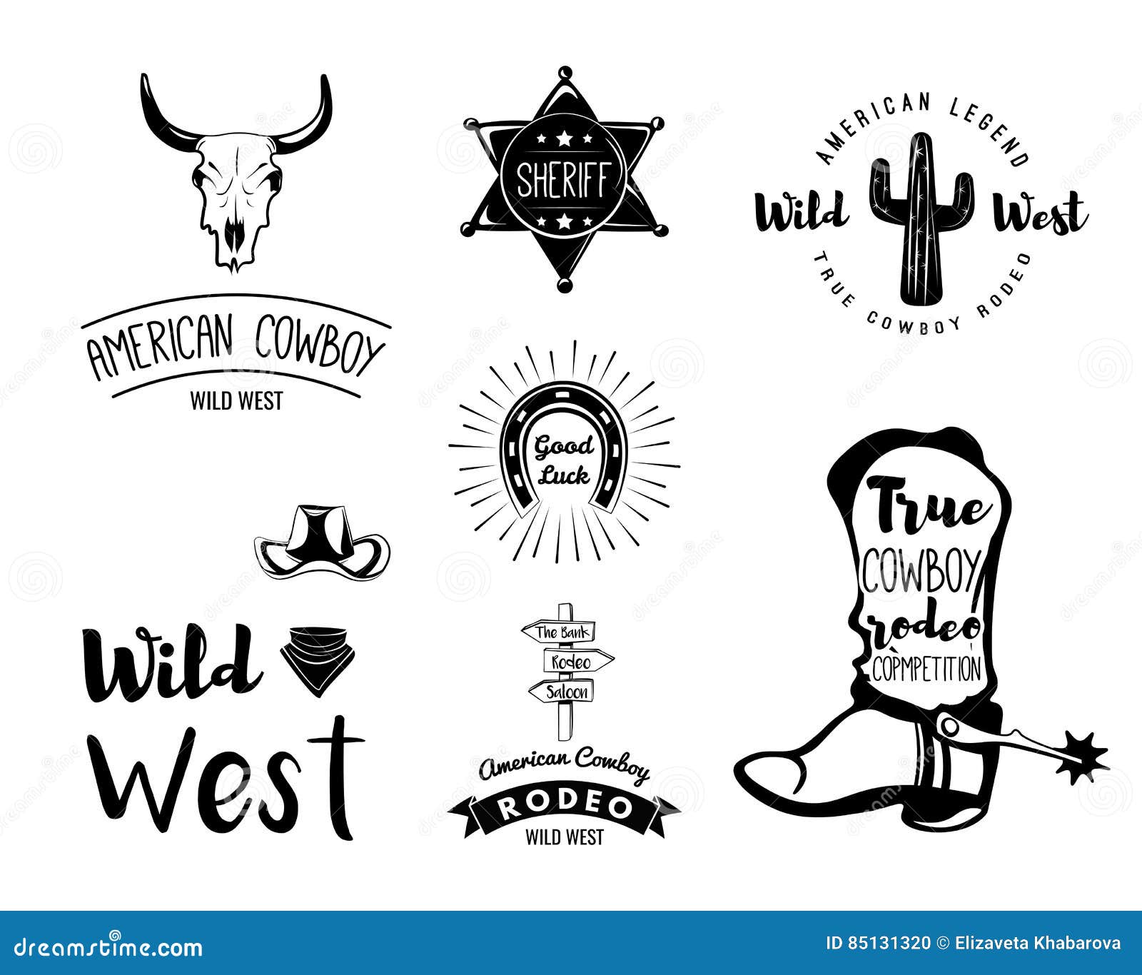 Wild West. Set of Vintage Rodeo Emblems, Labels, Logos, Badges Stock ...