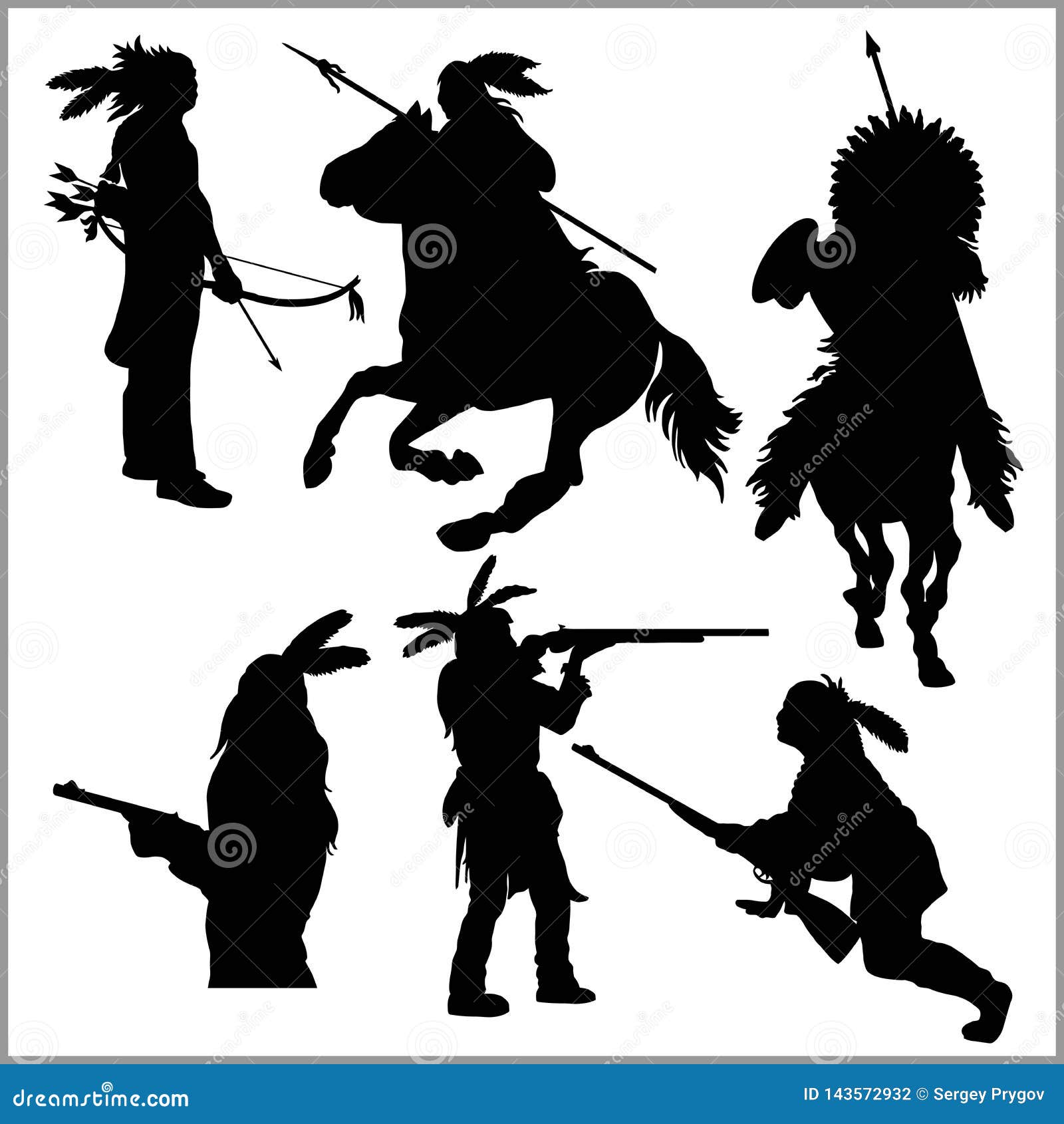 Silhouettes Of Native American Horse Riders Vector Illustration ...