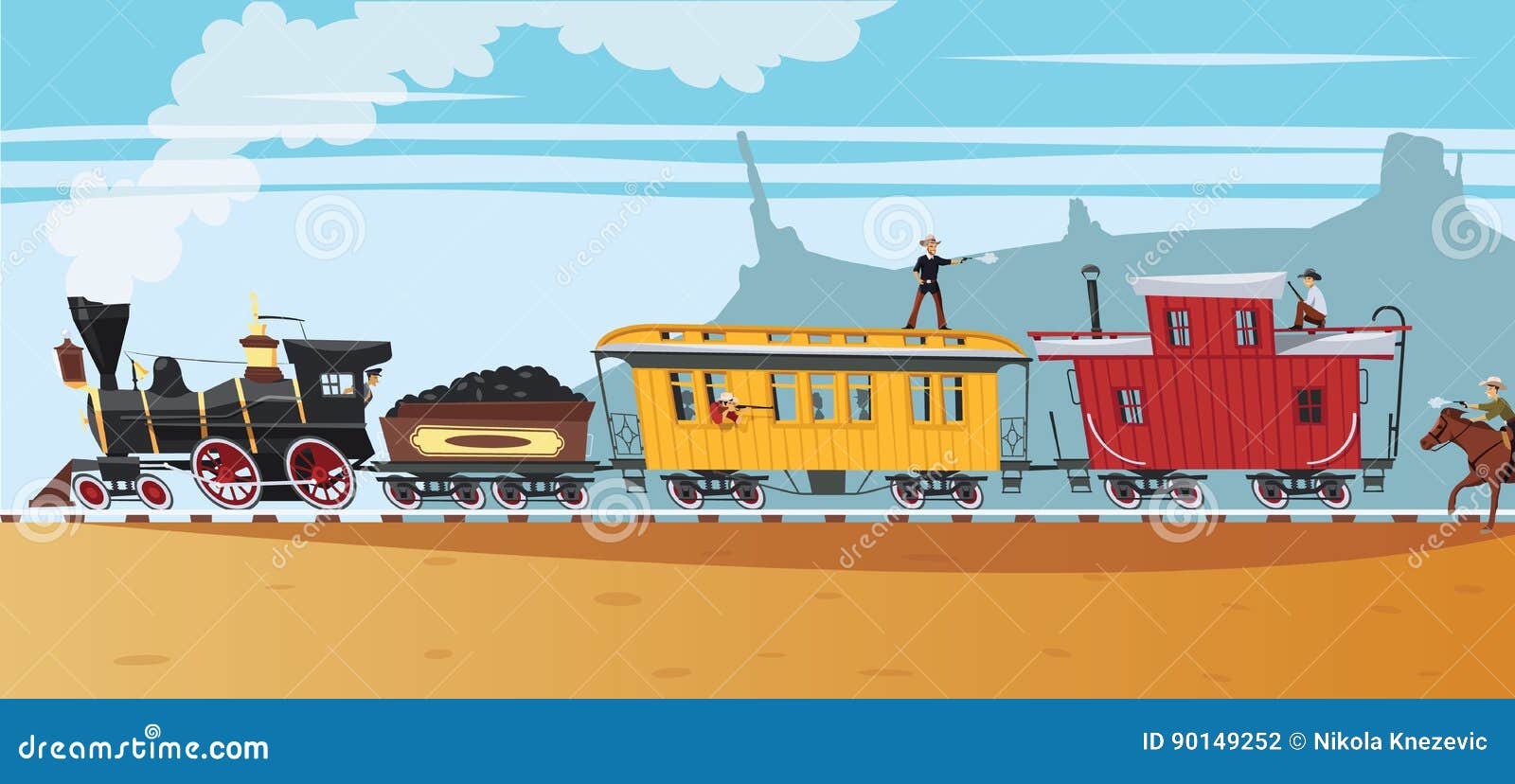 Western Train Robbery Stock Illustrations – 11 Western Train Robbery ...