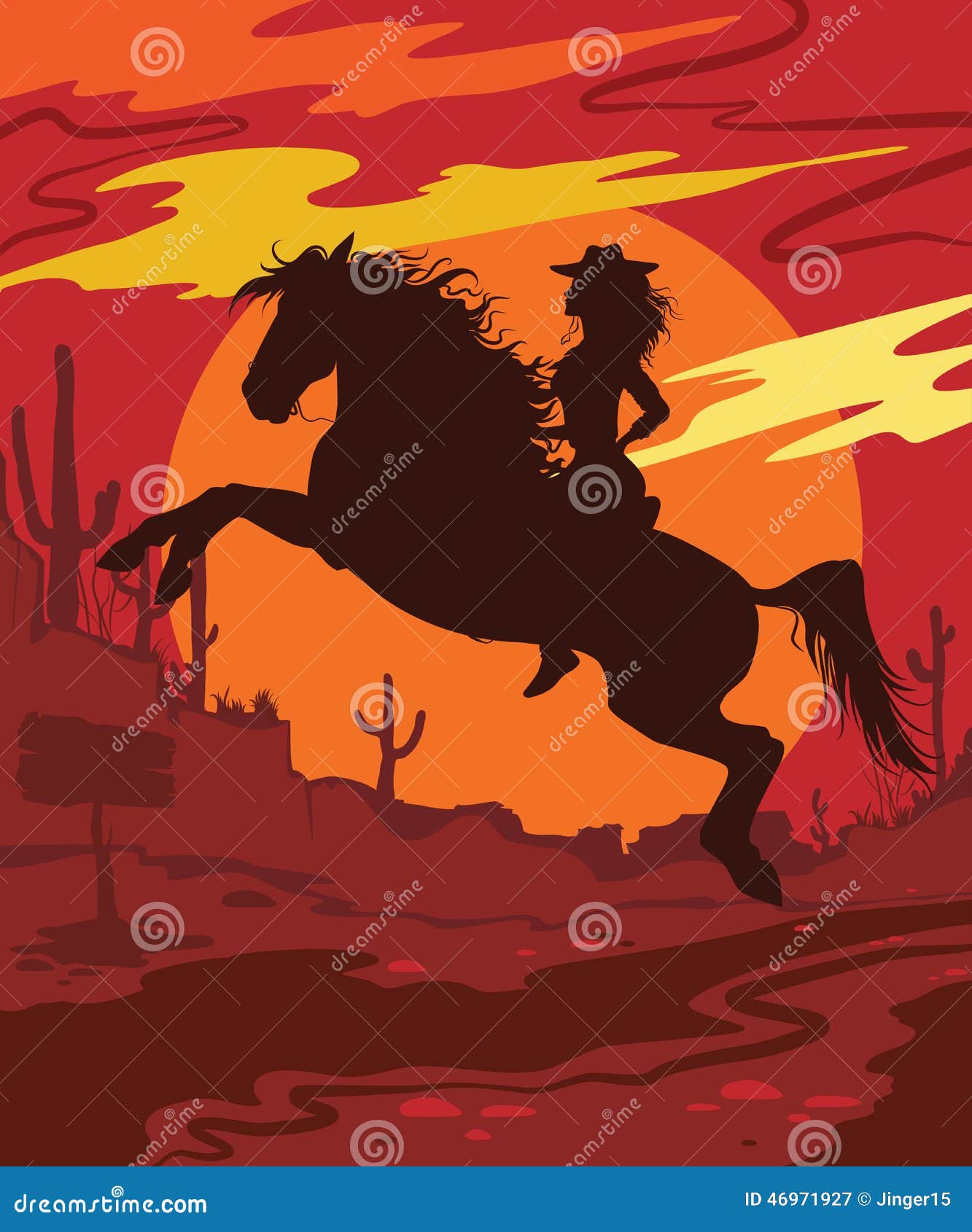 Wild West Vector Illustration with Girl Stock Vector - Illustration of ...
