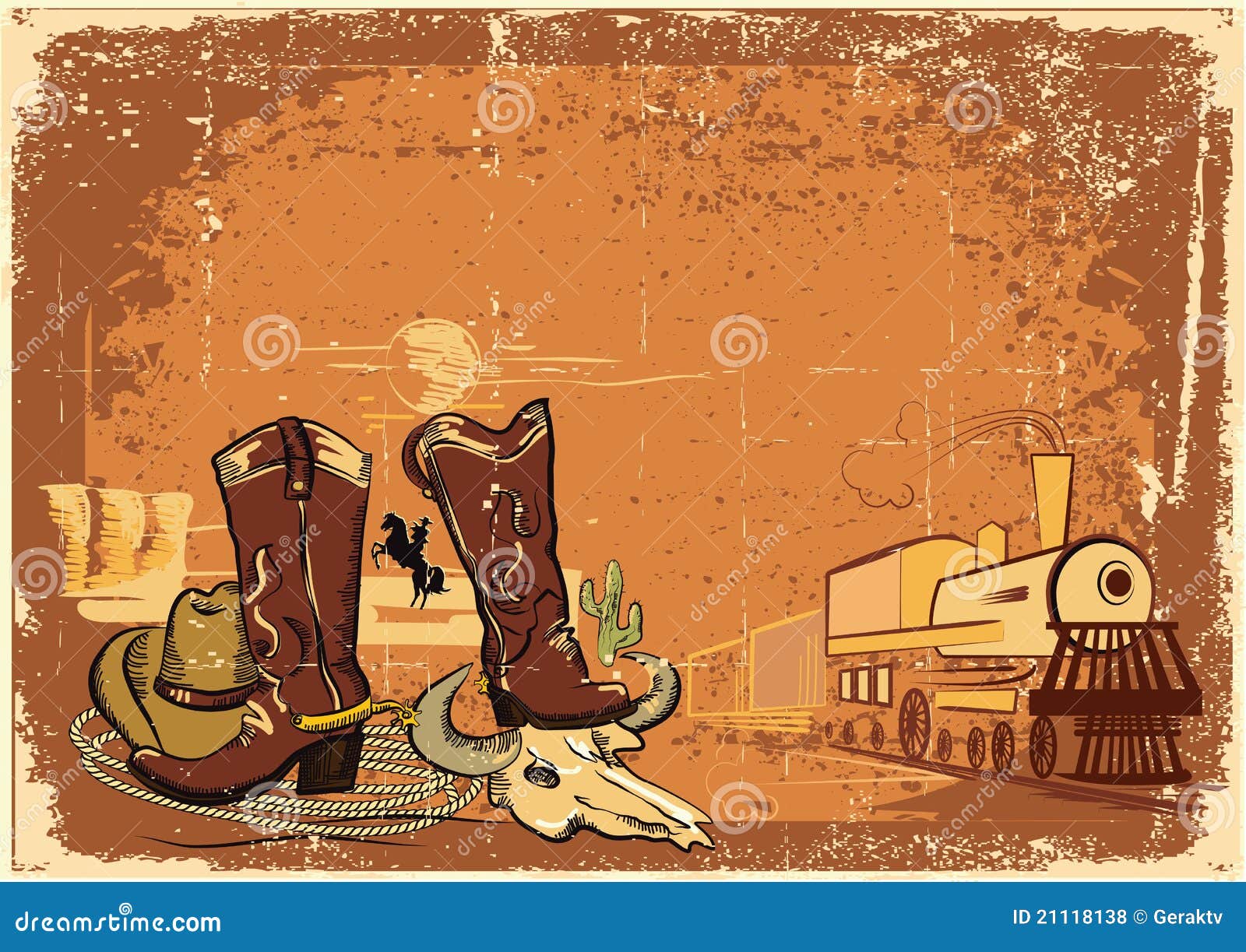 Western Background. Dessert Silhouettes And Cowboys On Horses Wildlife ...