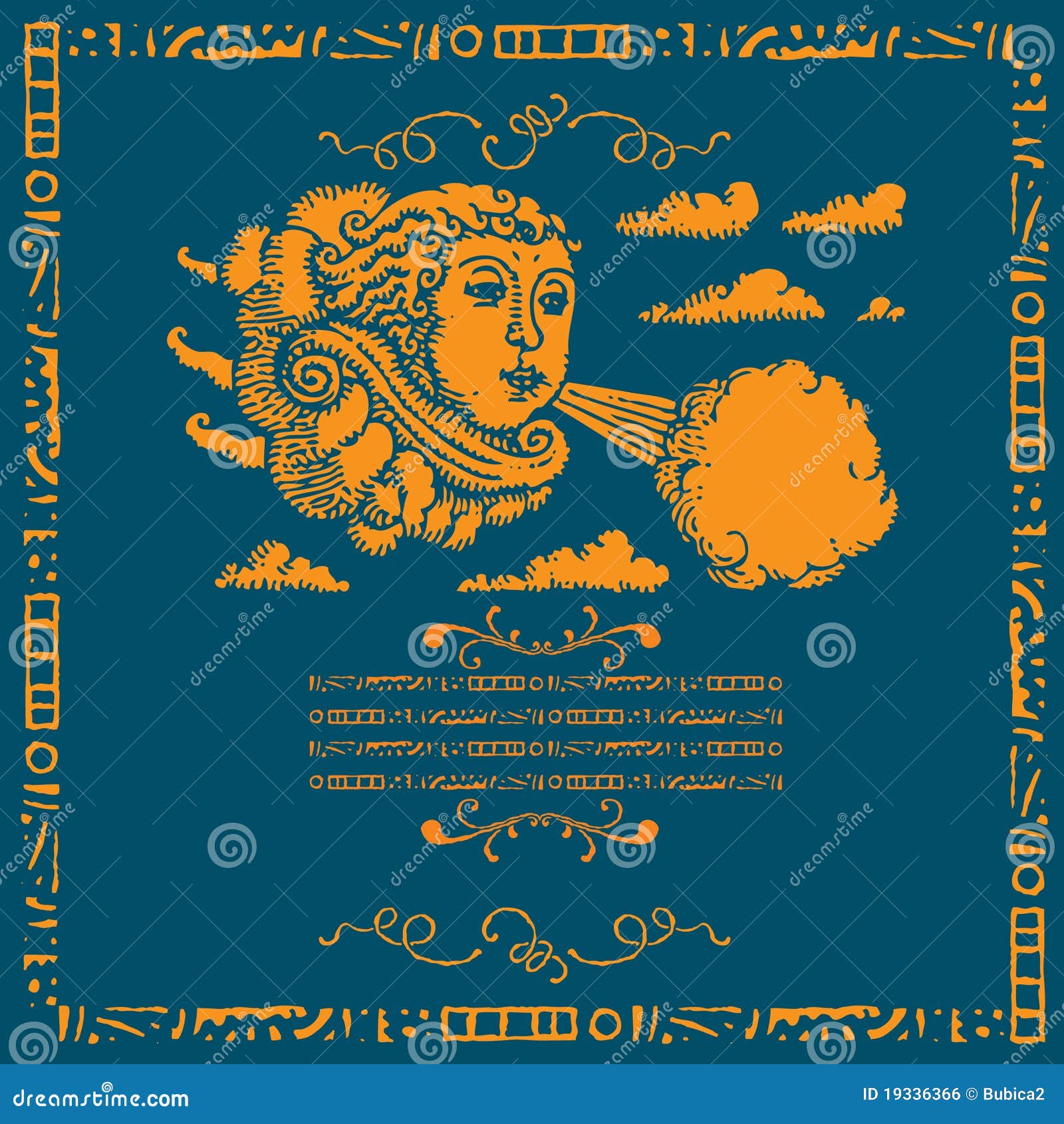 Sun And Clouds Woodcut Cartoon Vector | CartoonDealer.com #16375319