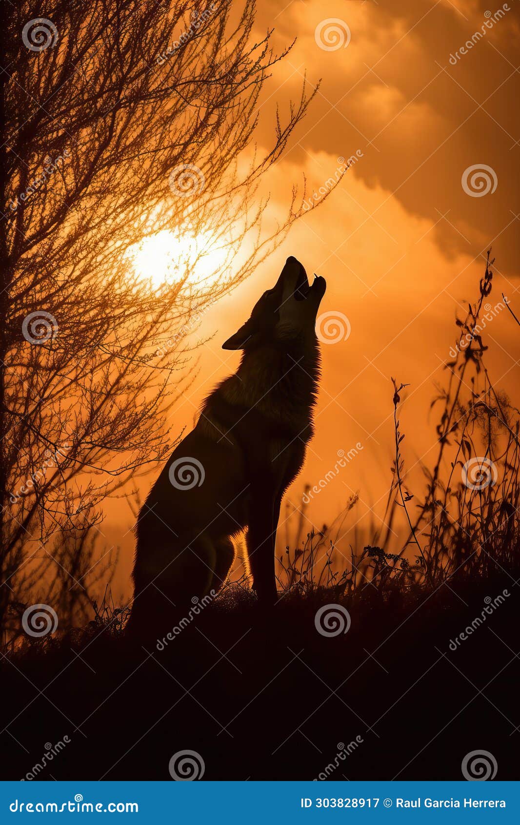 Wild Wolf Howling in the Forest at Sunset. Amazing Wildlife Stock ...