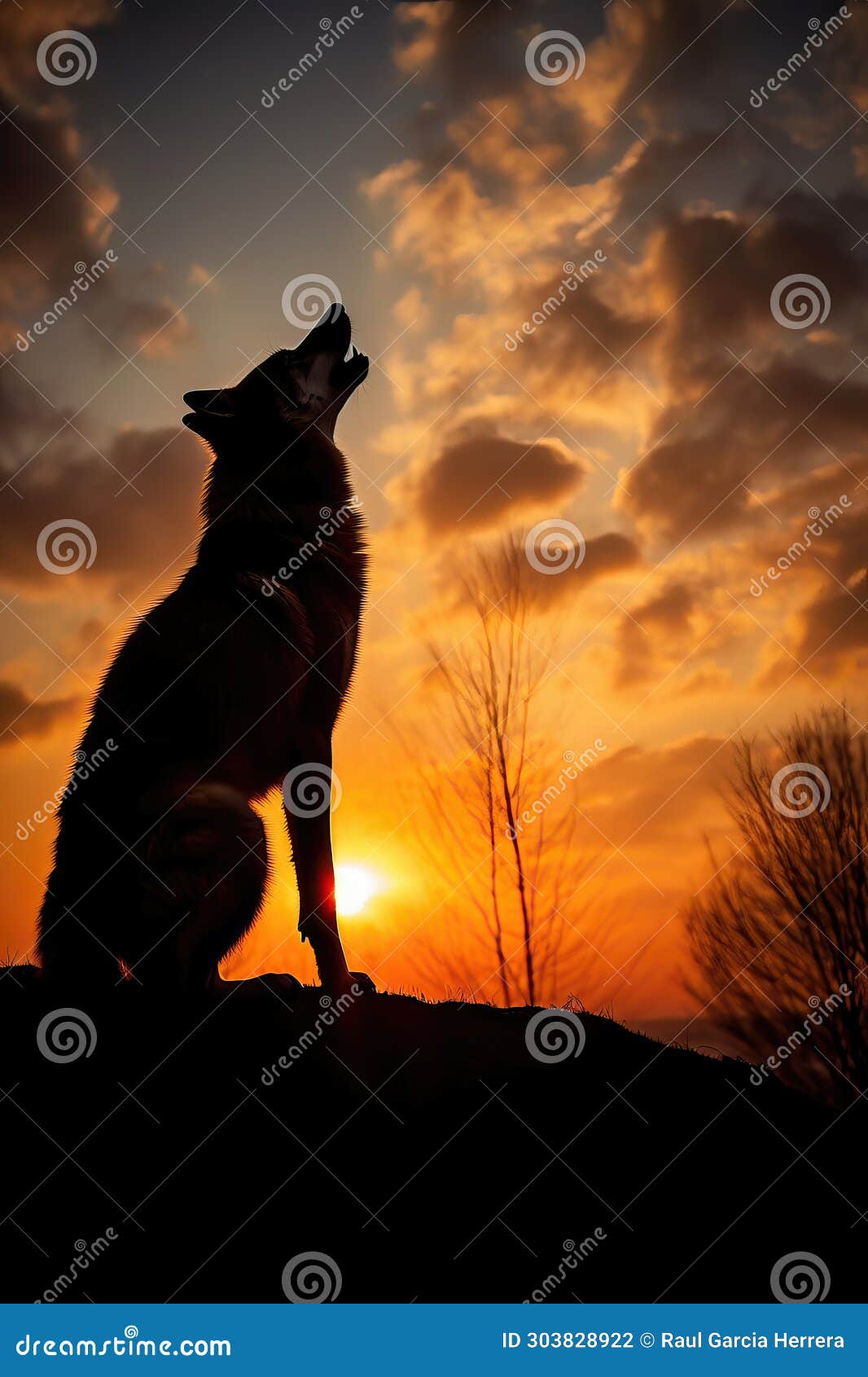 Wild Wolf Howling in the Forest at Sunset. Amazing Wildlife Stock ...