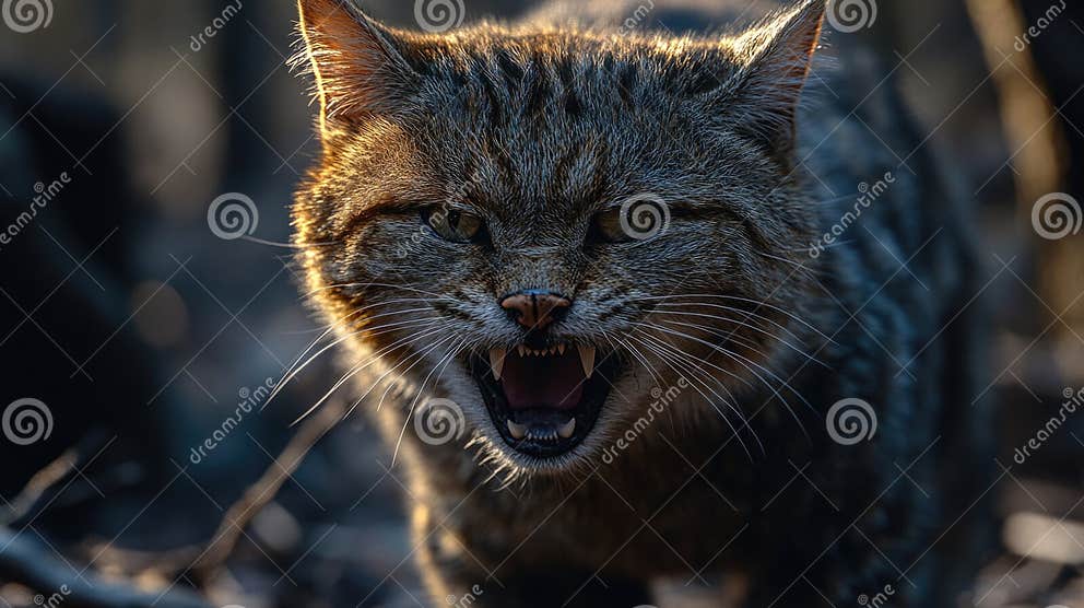 Wildcat in Forest Showing Aggressive Expression with Open Mouth and ...