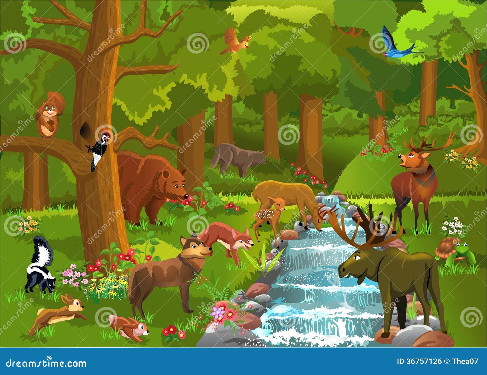 Wilde dieren in het bos vector illustratie. Illustratie bestaande uit ...
