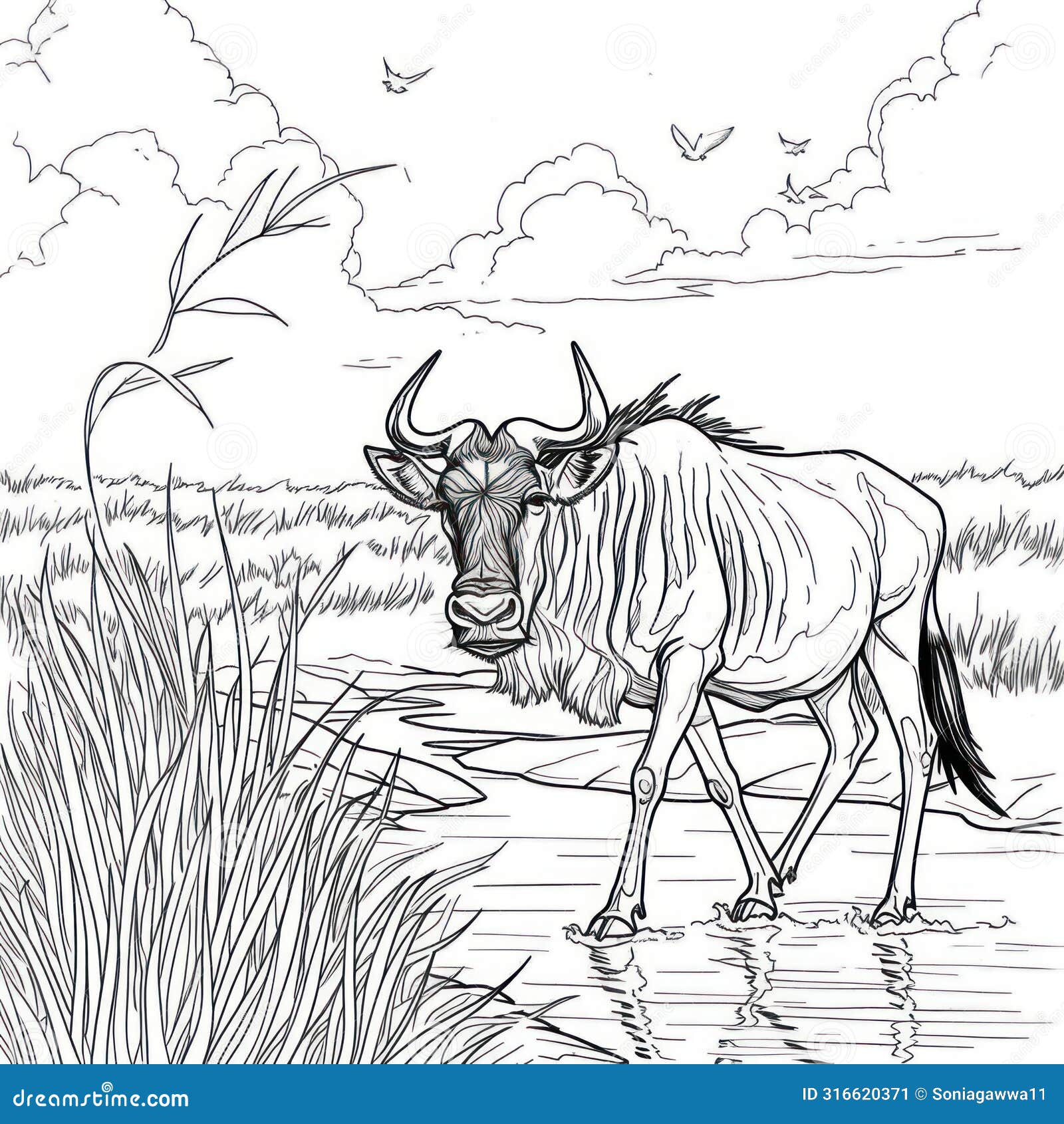 Wildebeest Coloring Page For Kids Cartoon Vector | CartoonDealer.com ...