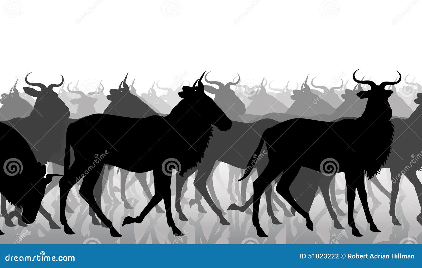Wildebeest Migration Vector Illustration | CartoonDealer.com #51823222