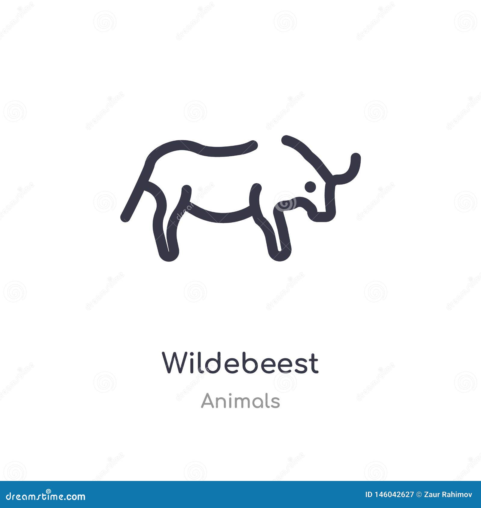 Wildebeest Outline Icon. Isolated Line Vector Illustration from Animals ...