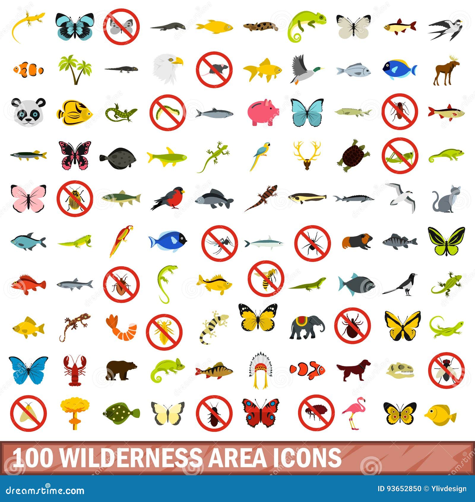 100 Wilderness Area Icons Set, Flat Style Stock Vector - Illustration ...